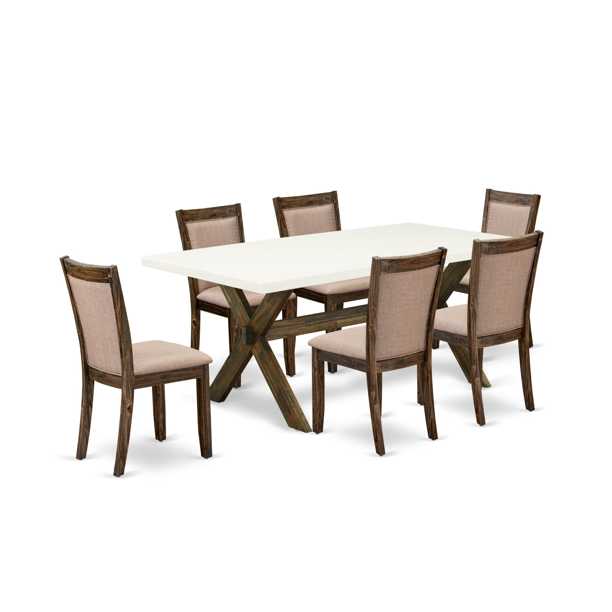 X727MZ716-7 7Pc Dining Set - Rectangular Table and 6 Parson Chairs ...