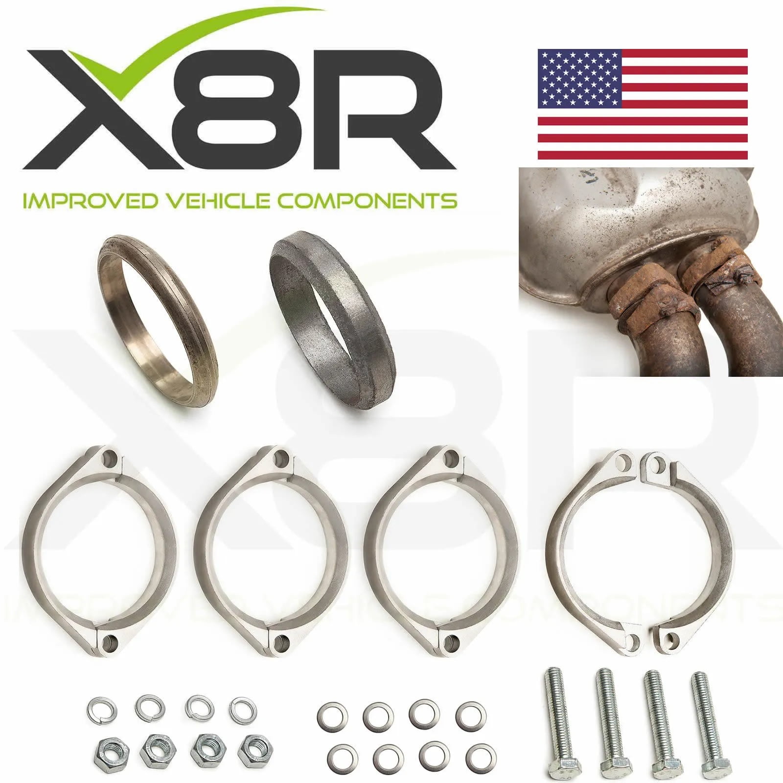 X8R EXHAUST FLANGE MUFFLER BACK BOX REPAIR RUSTED CORRODED FLANGES KIT ...
