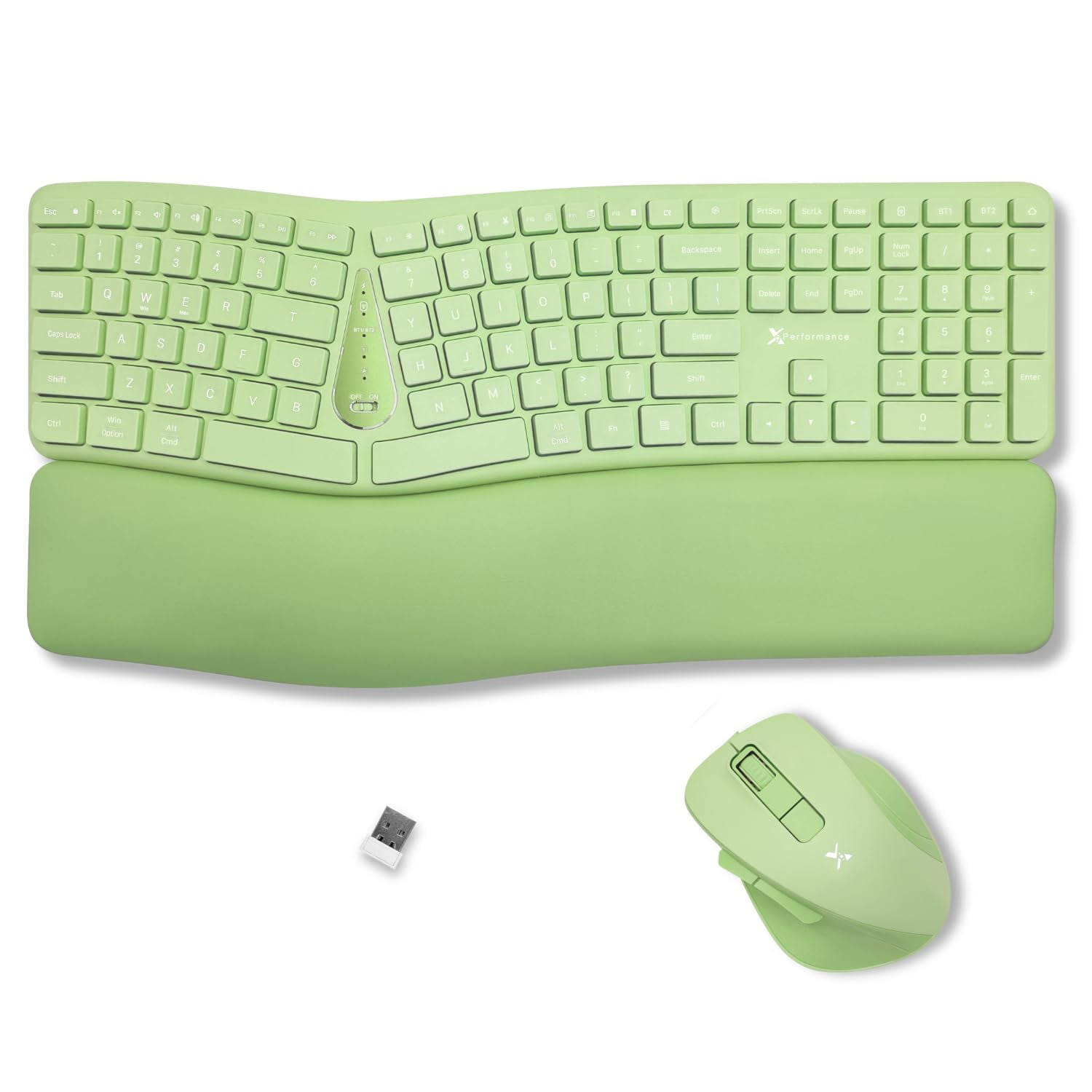 X9 Green Keyboard and Mouse Wireless Combo - Type Longer - 2.4G/Bluetooth Ergonomic Keyboard ...