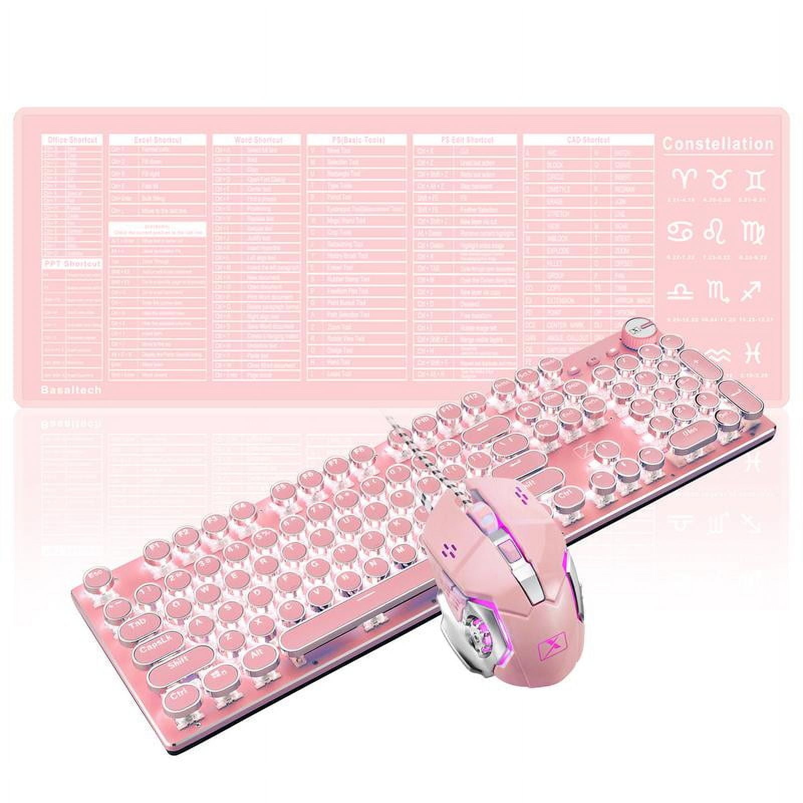 X9-Series Pink 104-Key Full Sized Round Keycaps Wired Typewriter ...