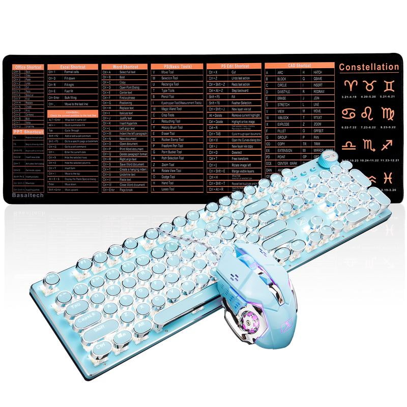 X9-Series Pink 104-Key Full Sized Round Keycaps Wired Typewriter ...