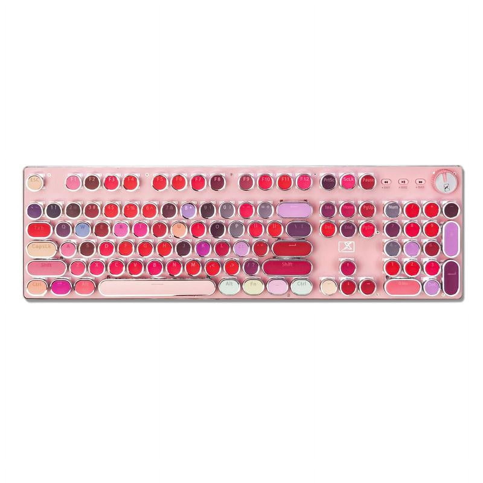 X9-Series Pink 104-Key Full Sized Round Keycaps Wired Typewriter ...