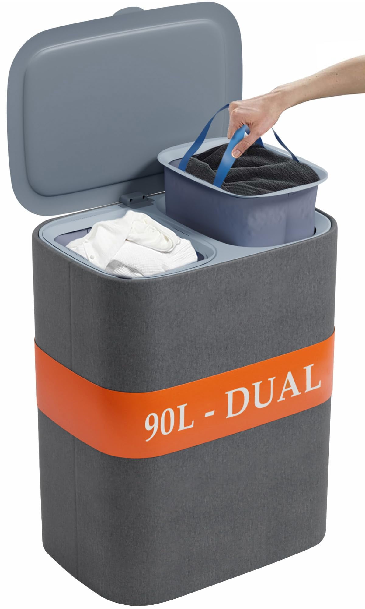 XABITAT Dual Section 90L Laundry Basket with Lid – Tall divided Double ...