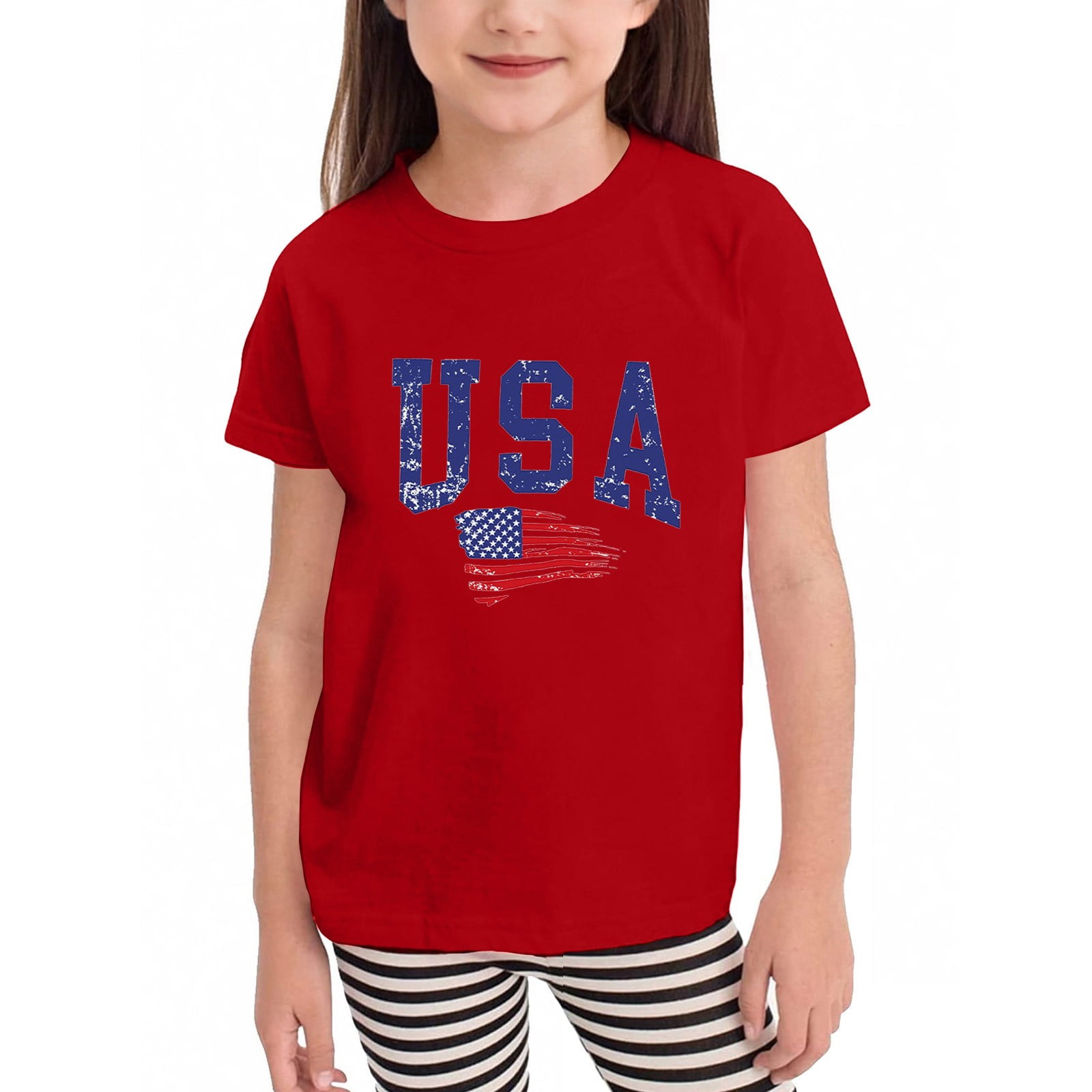 XADYUY 4th Of July T-Shirts for Girls Kids Short Sleeve Patriotic ...