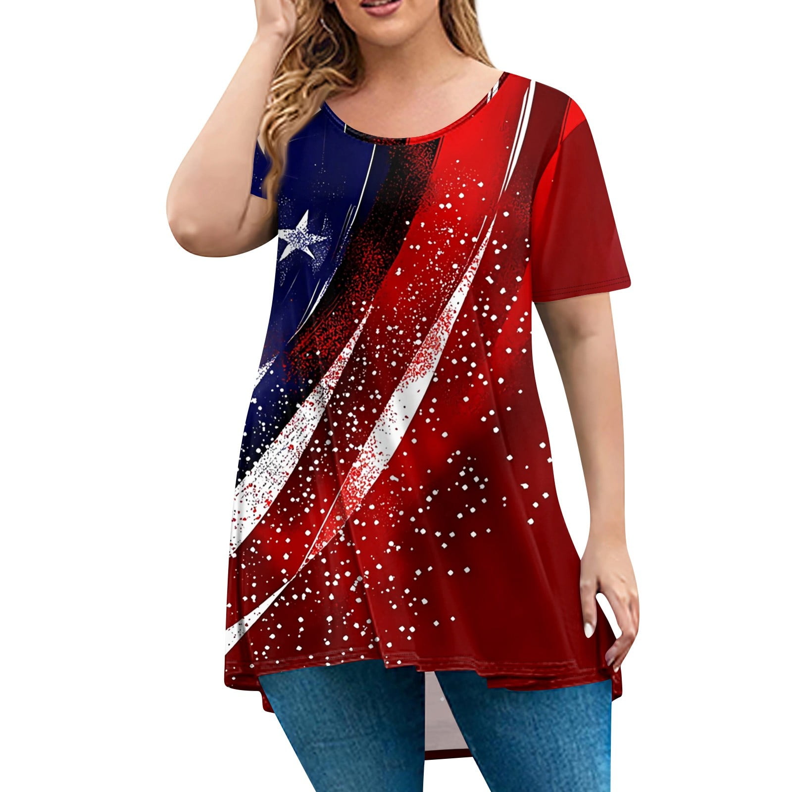 XADYUY 4th Of July Tunic Tops for Women Plus Size Stars and Stripesg ...