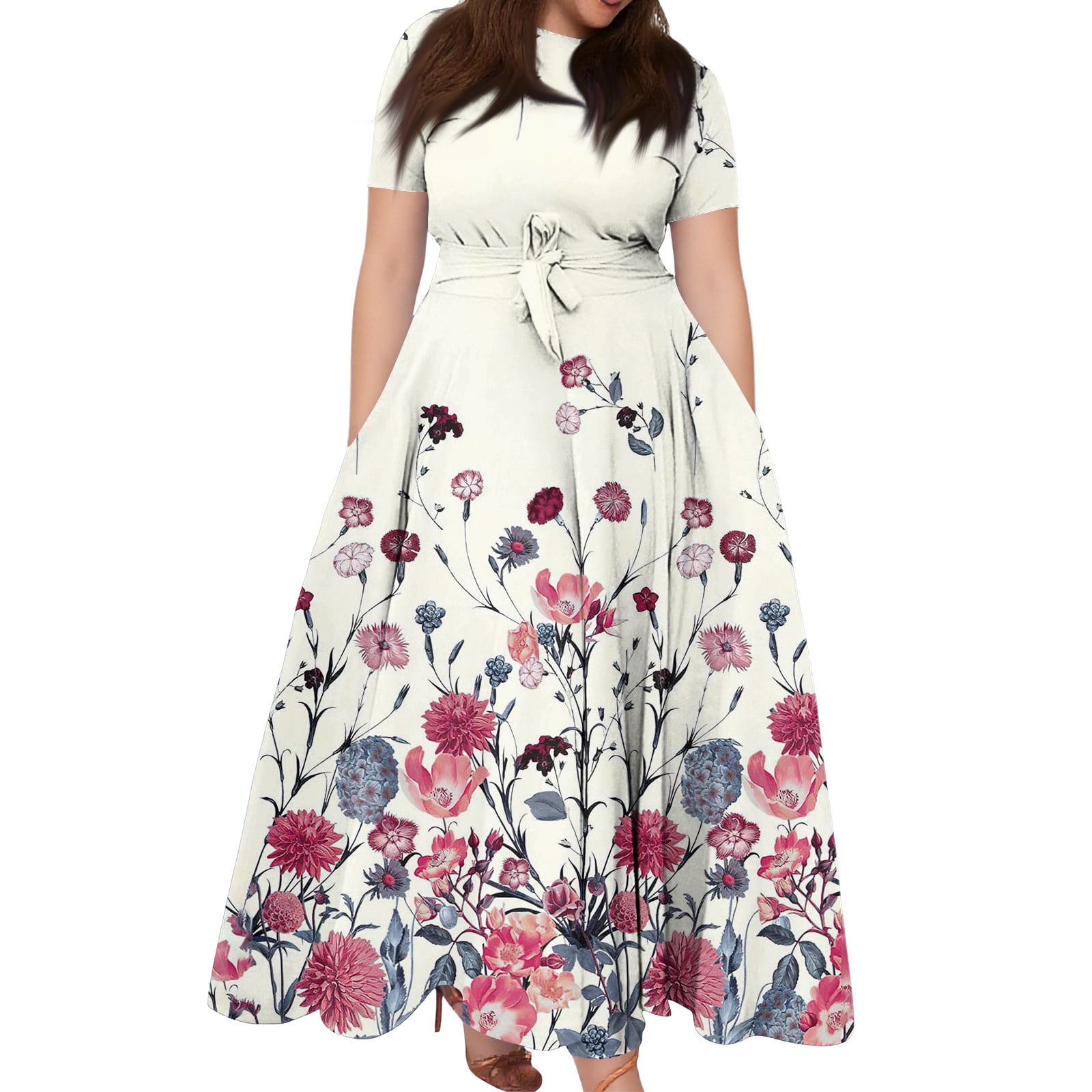 XADYUY 4x Dress for Women Plus Size Casual Strap Short Sleeve A-Line ...