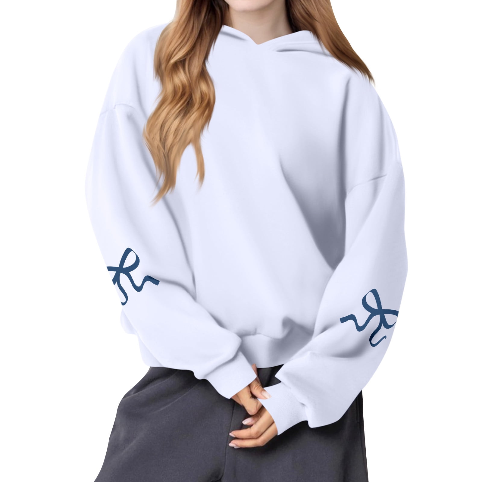 XADYUY Bow Sweatshirts for Women 2024 Cute Bow Graphic Hooded Hoodie ...