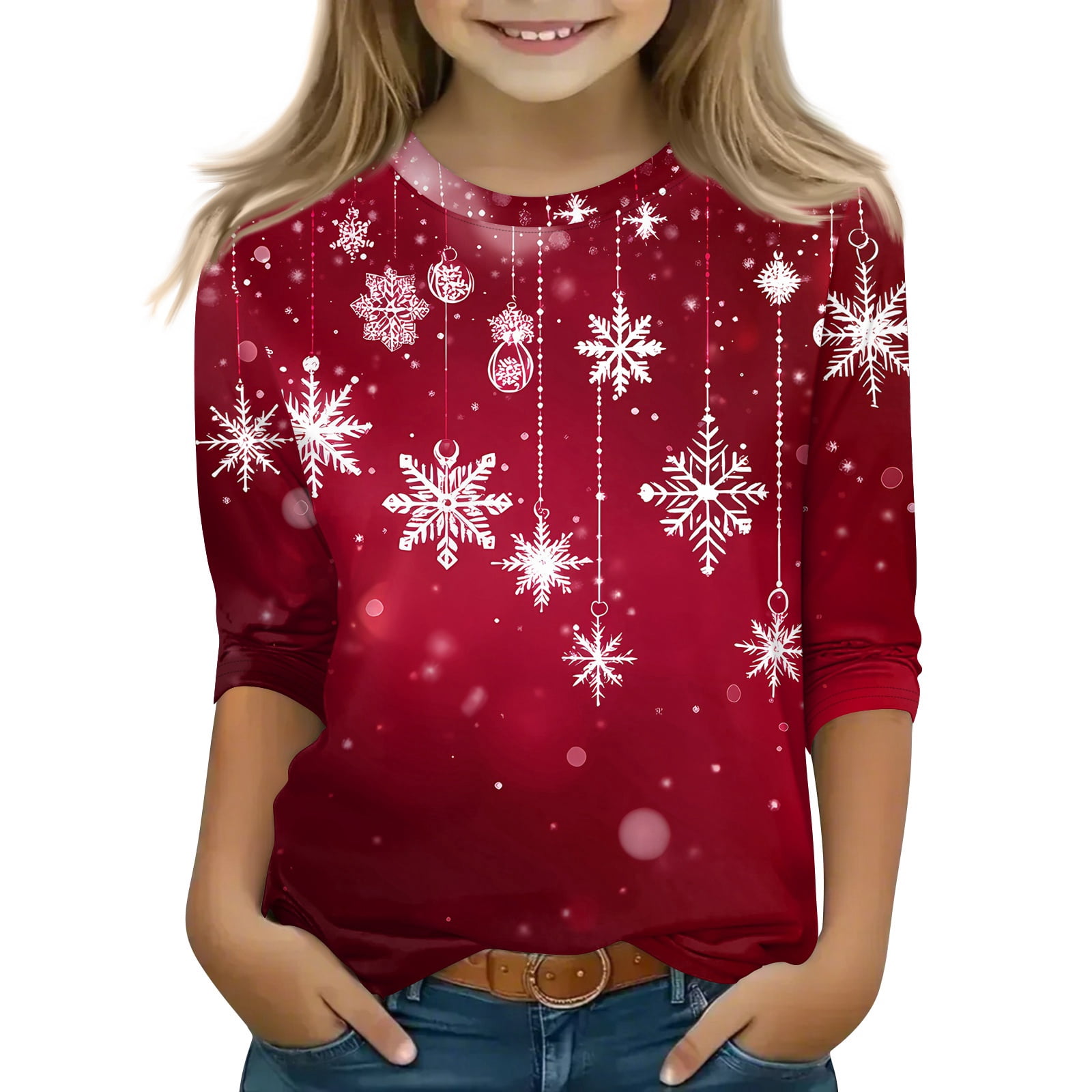 XADYUY Christmas Shirts for Girls 5t Cute Snowflake T-Shirts for Kid ...
