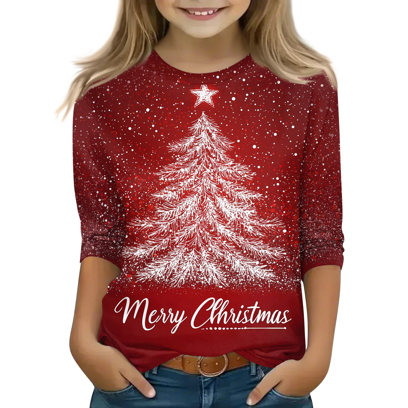 XADYUY Christmas Shirts for Girls Cute Glitter Xmas Tree Tshirts for ...