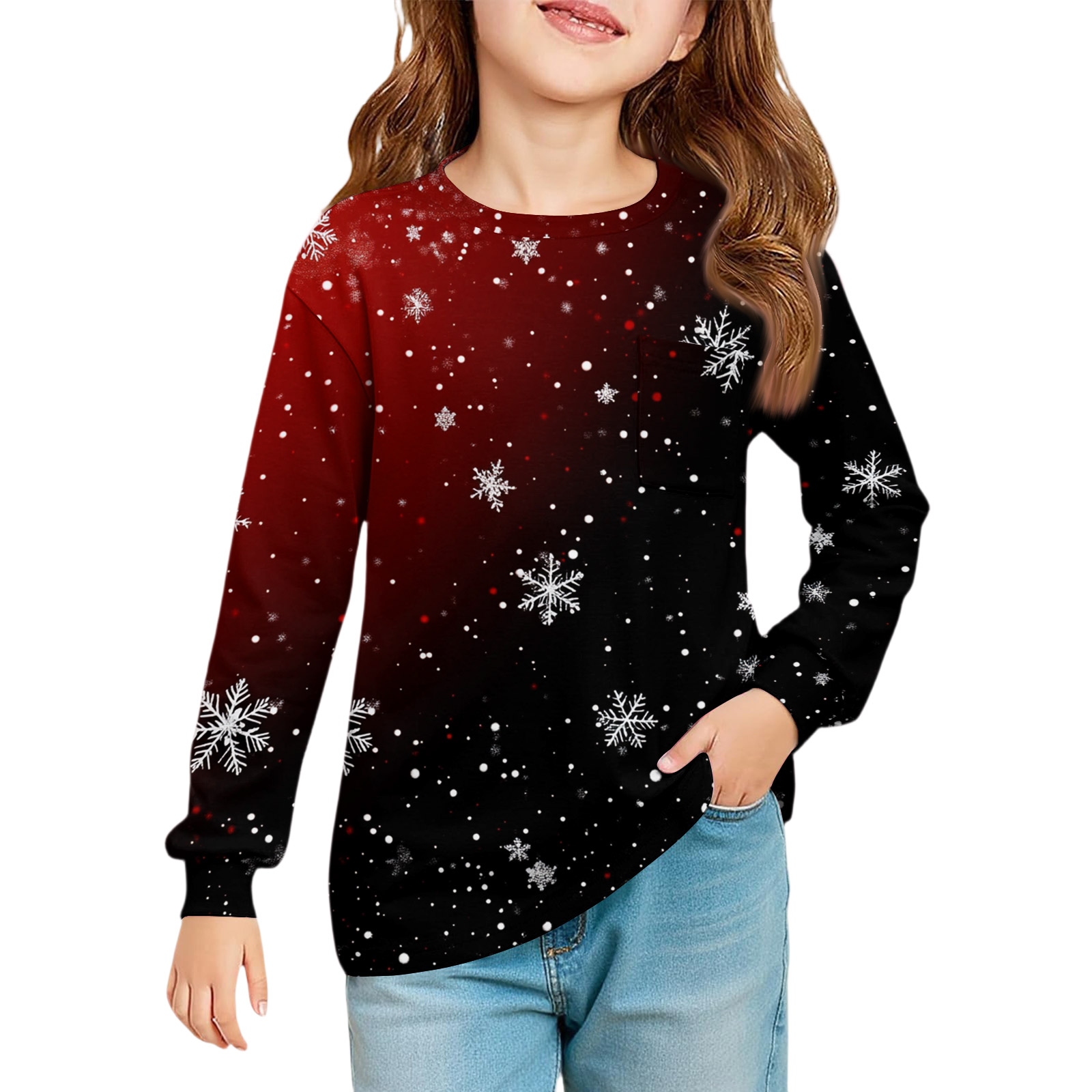 XADYUY Christmas Shirts for Girls Cute Gradient Snowflake Shirts for ...