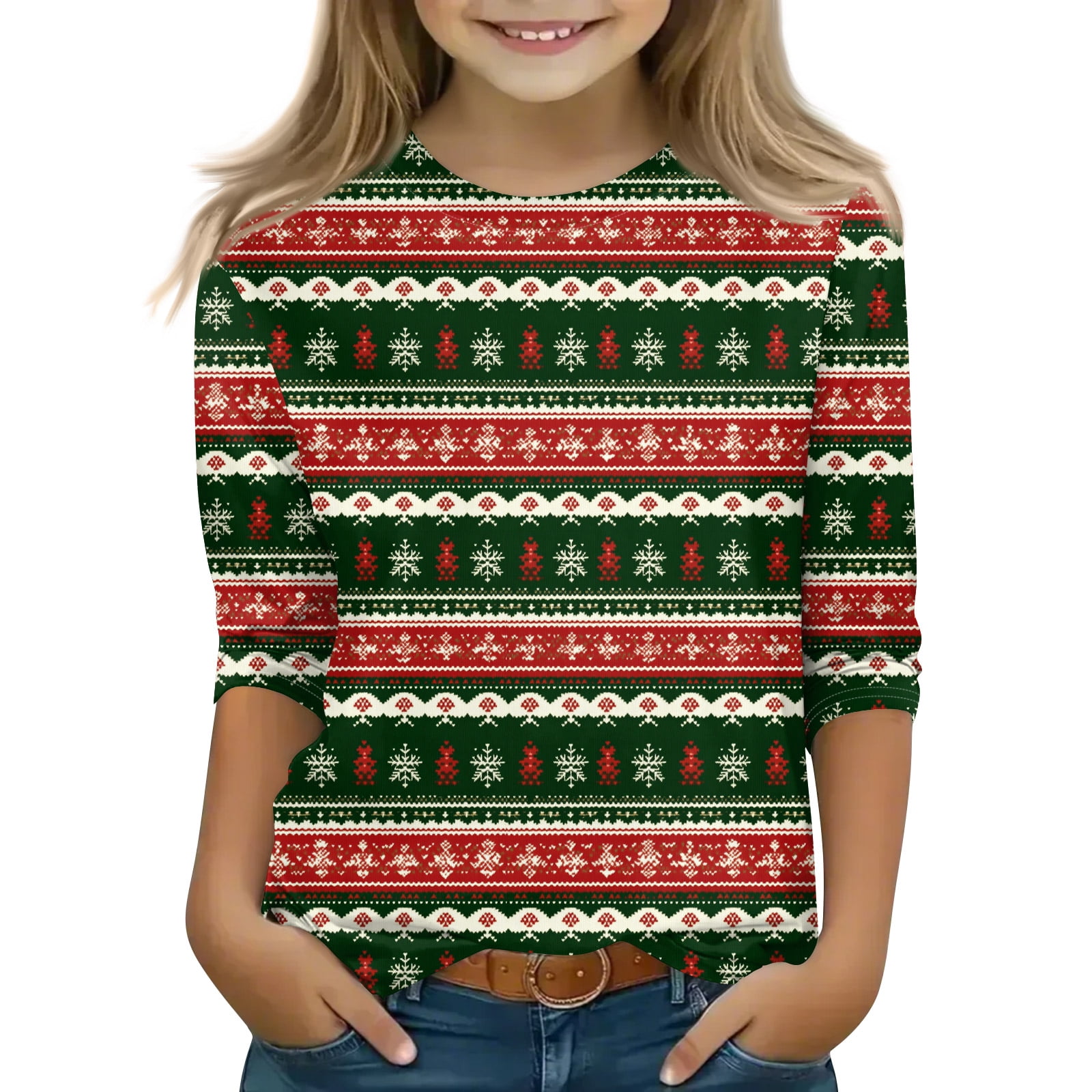 XADYUY Christmas Shirts for Girls Size 10-12 Cute Red Green Christmas ...