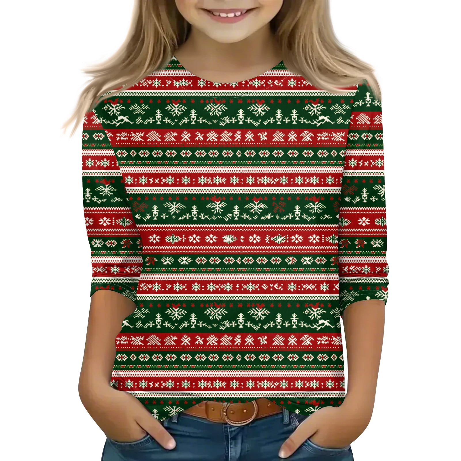 XADYUY Christmas Shirts for Girls Size 14-16 Cute Red Green Christmas ...