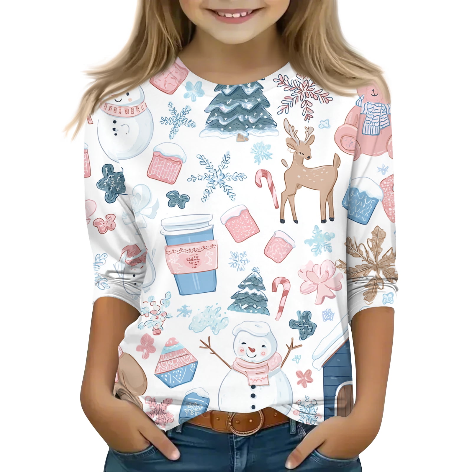 XADYUY Christmas Shirts for Girls Size 14-16 Snowman Christmas Tree Elk ...