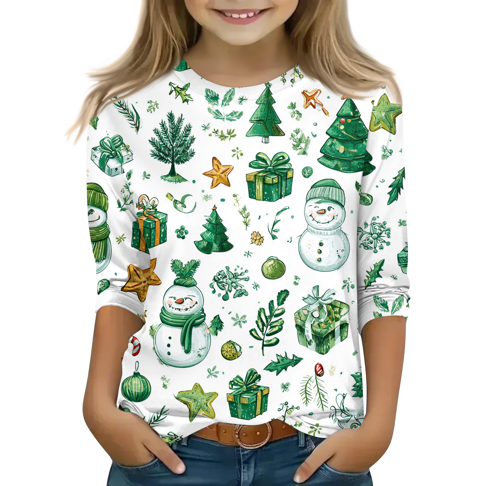 XADYUY Christmas Shirts for Girls Size 7/8 Snowman Christmas Tree ...