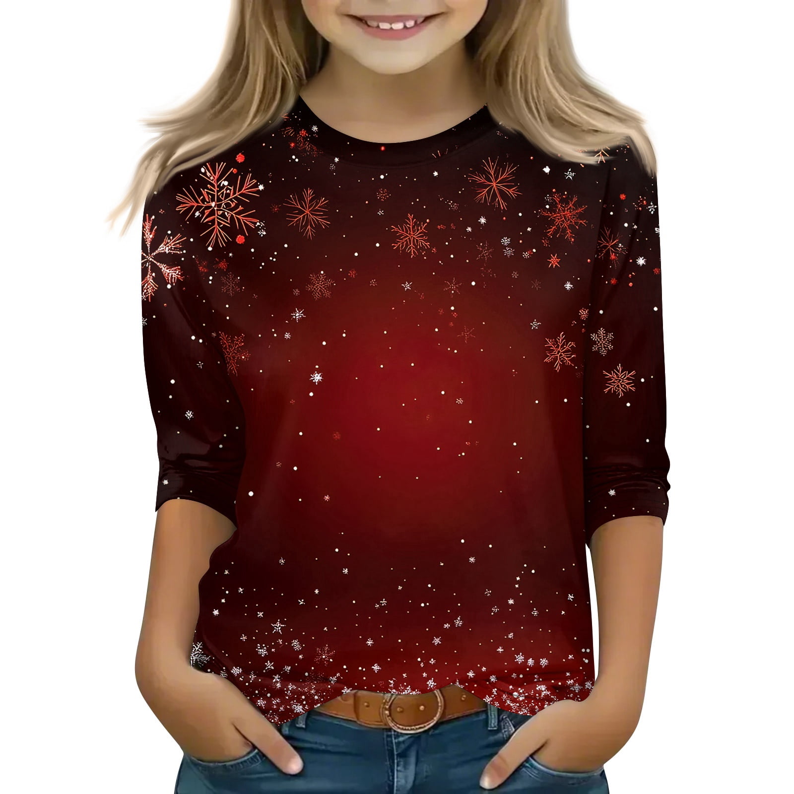 XADYUY Christmas Shirts for Kids Girls Cute Tie Dye Snowflake Tshirts ...