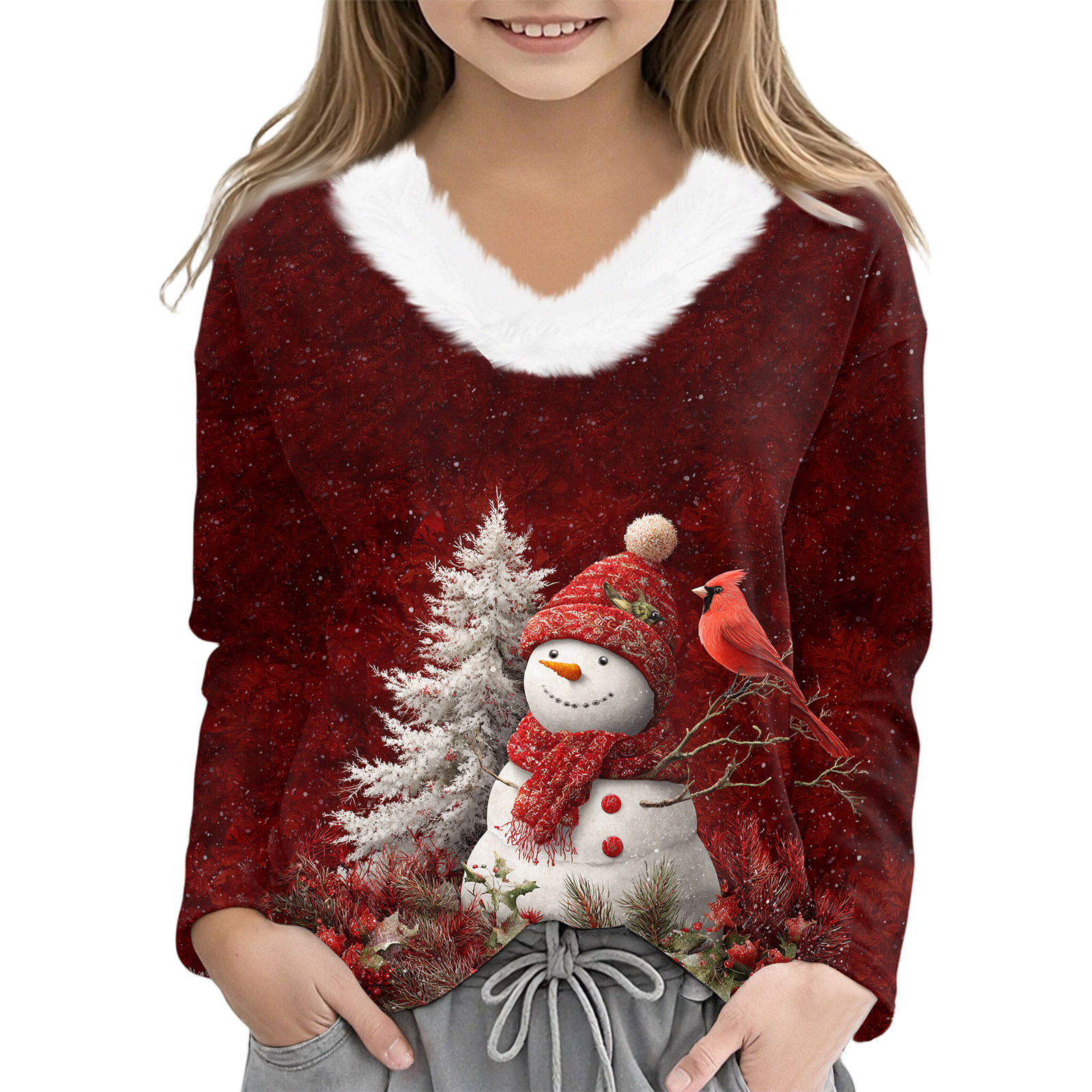 XADYUY Christmas Sweater Girls Snowman Christmas Tree T-Shirts for Kid ...