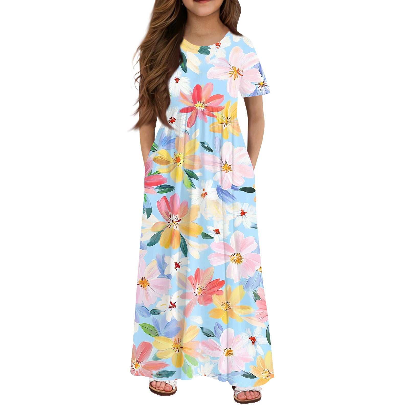 XADYUY Cute Sundresses Dresses for Girls 10-12 Casual Floral Print ...