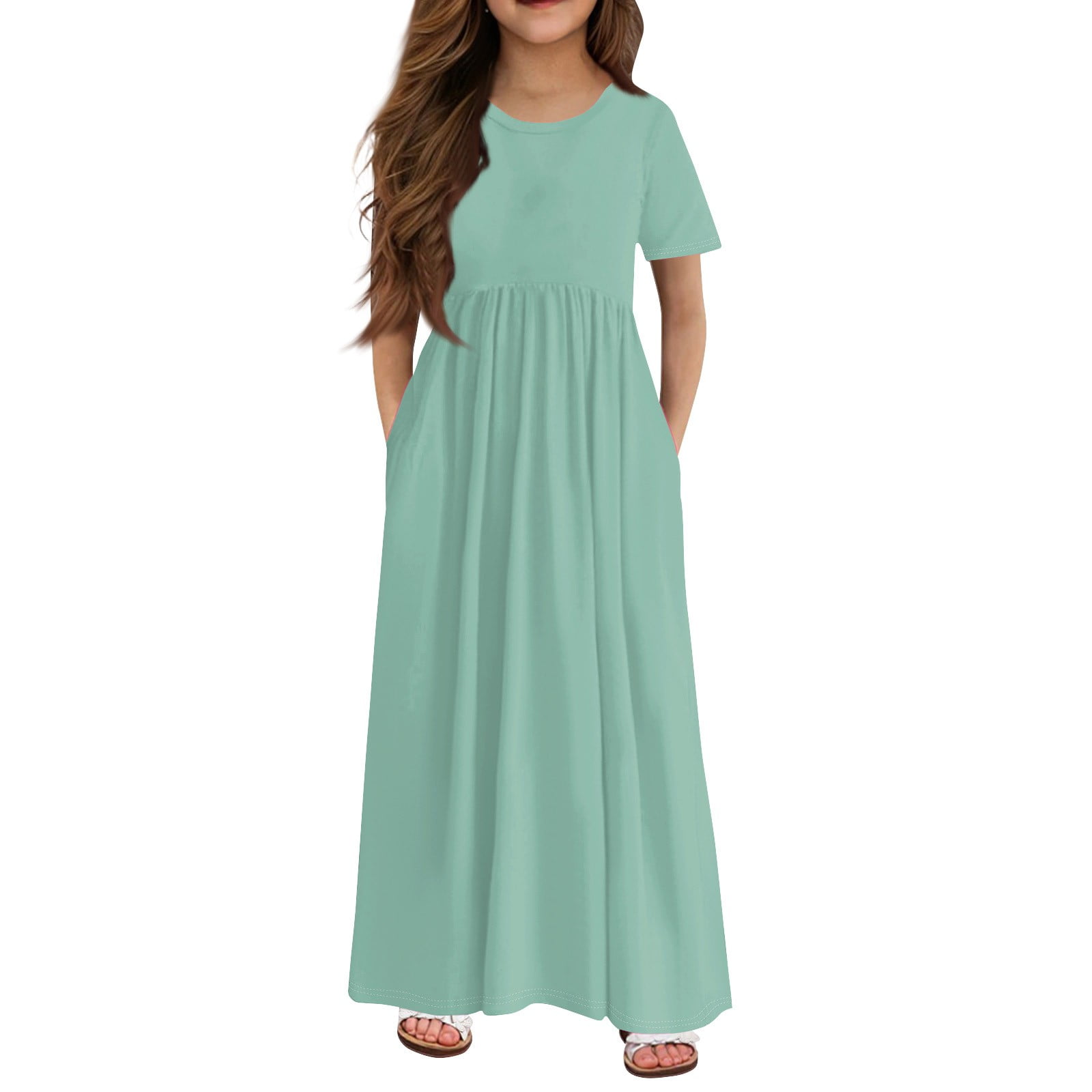 XADYUY Cute Sundresses Dresses for Girls 10-12 Casual Solid Color Short ...