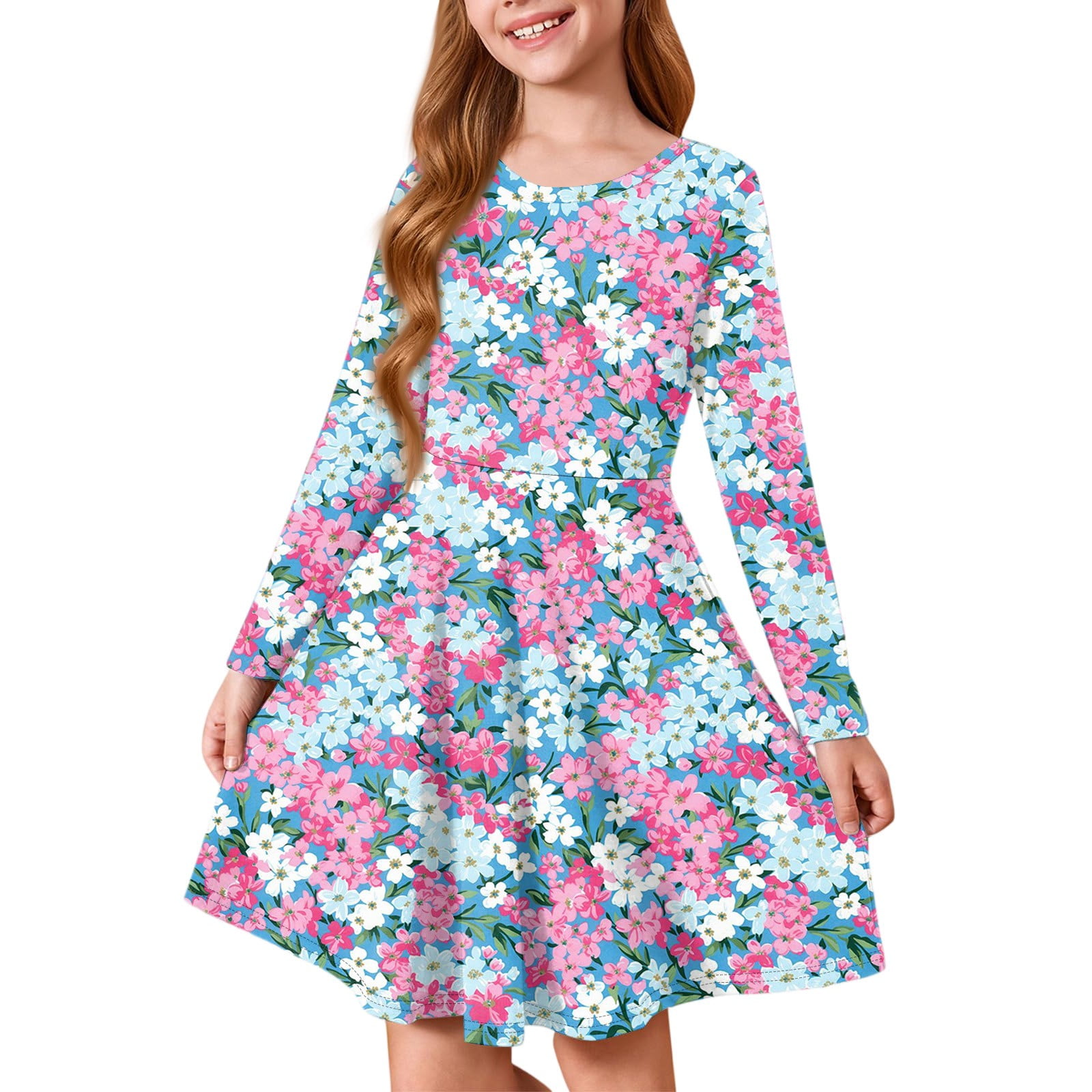 XADYUY Fall Dresses for Girls Casual A-Line Long Sleeve Girls Midi ...