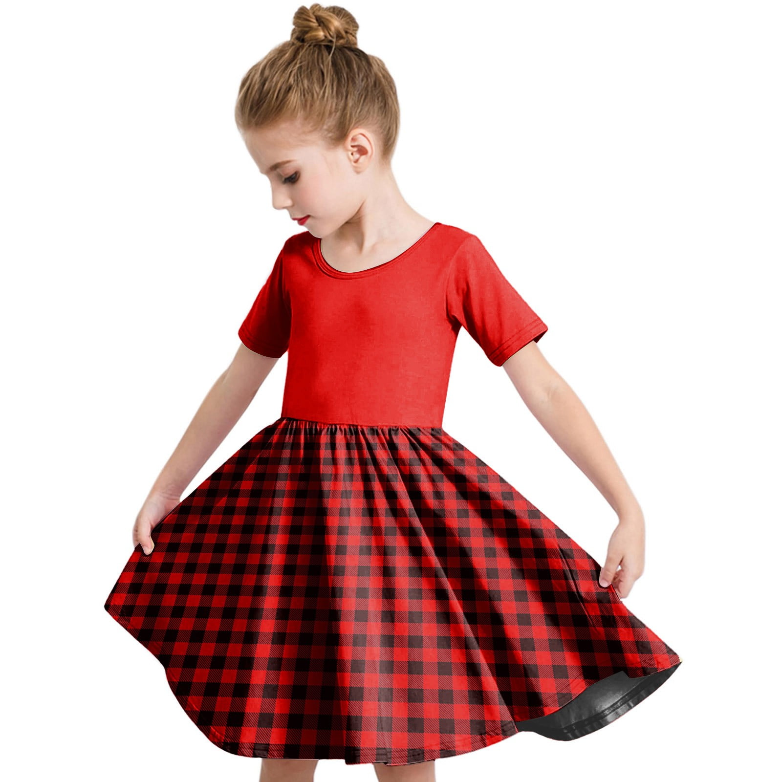 XADYUY Girl's Summer Twirly Dress Casual A-Line Short Sleeve Skater ...