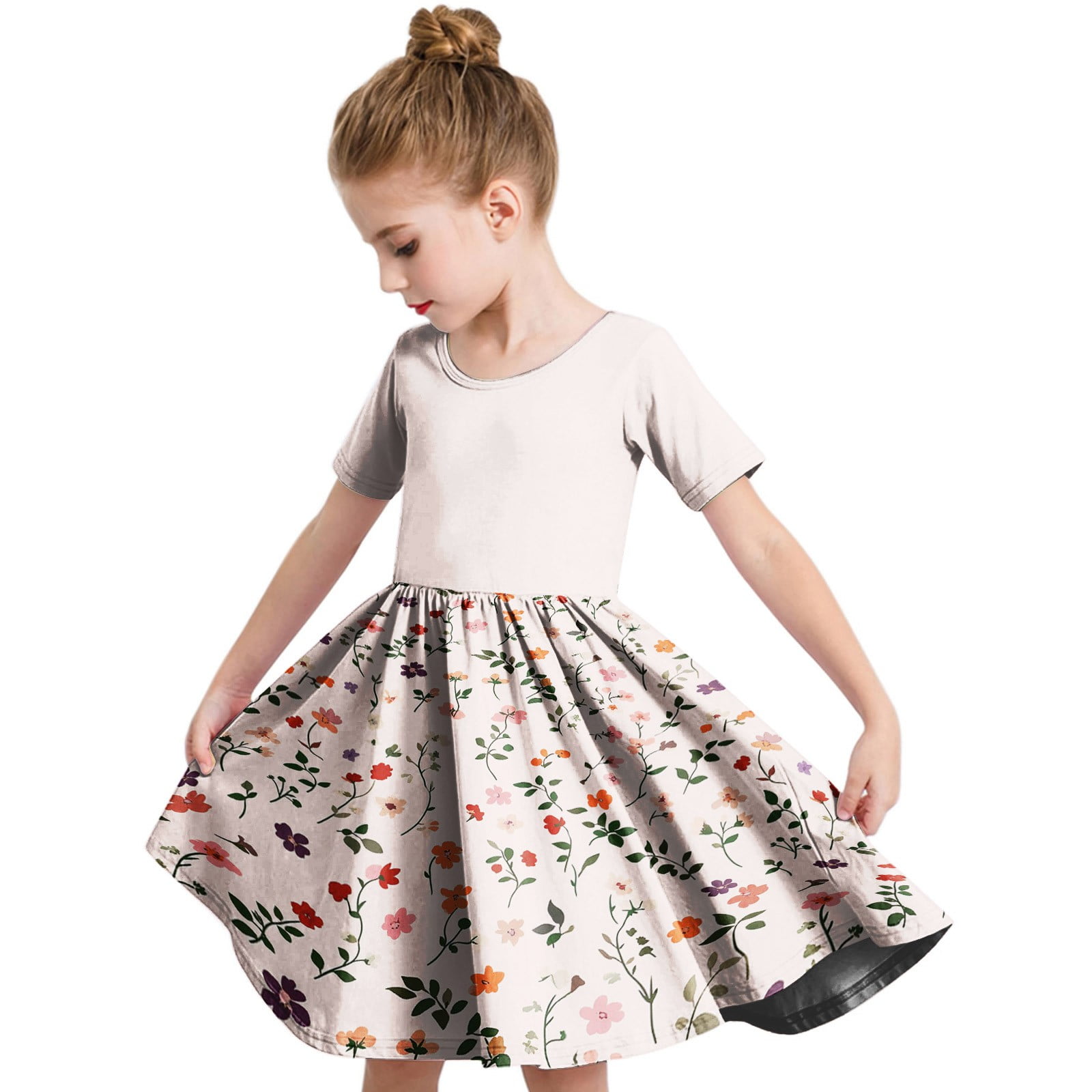 XADYUY Girl's Summer Twirly Dress Casual A-Line Short Sleeve T-Shirt ...