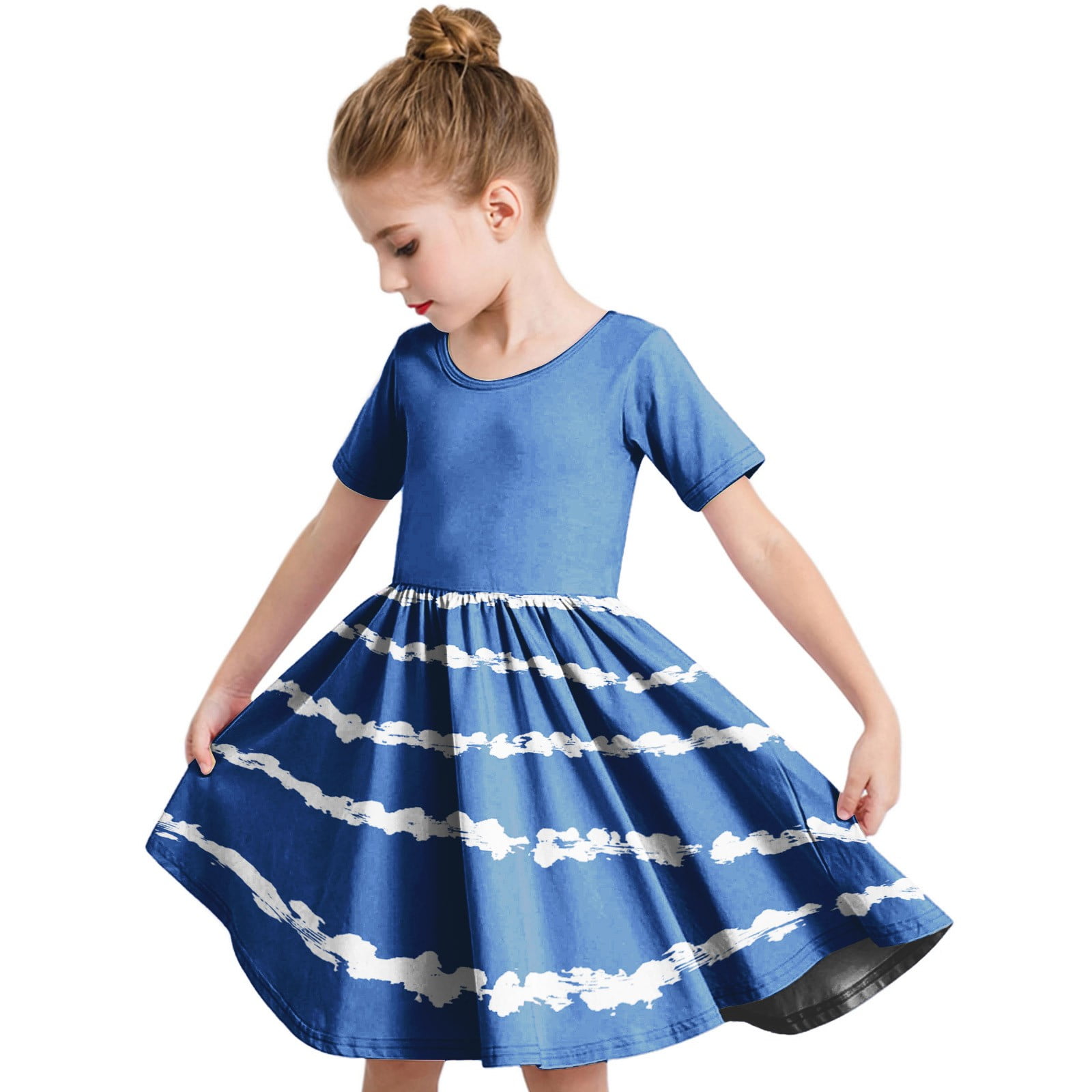XADYUY Girl's Summer Twirly Dress Casual A-Line Short Sleeve T-Shirt ...