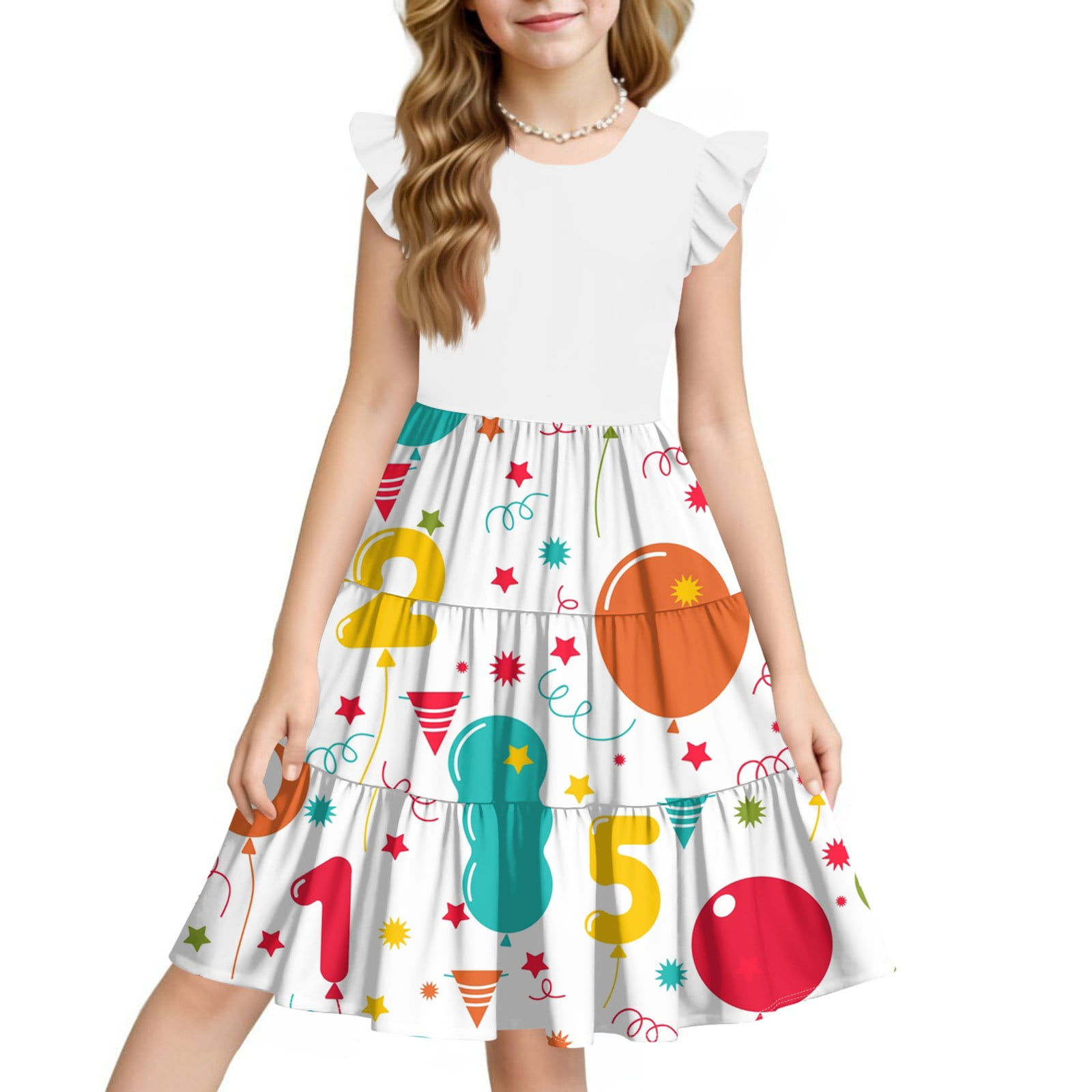 XADYUY Girl's Summer Twirly Dress Twirly A-Line Ruffle Sleeve Skater ...