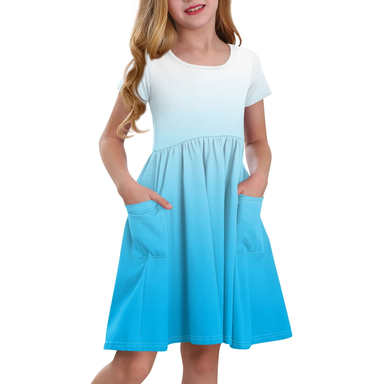 XADYUY Girl's Summer Twirly Dress Twirly A-Line Short Sleeve Midi Dress ...