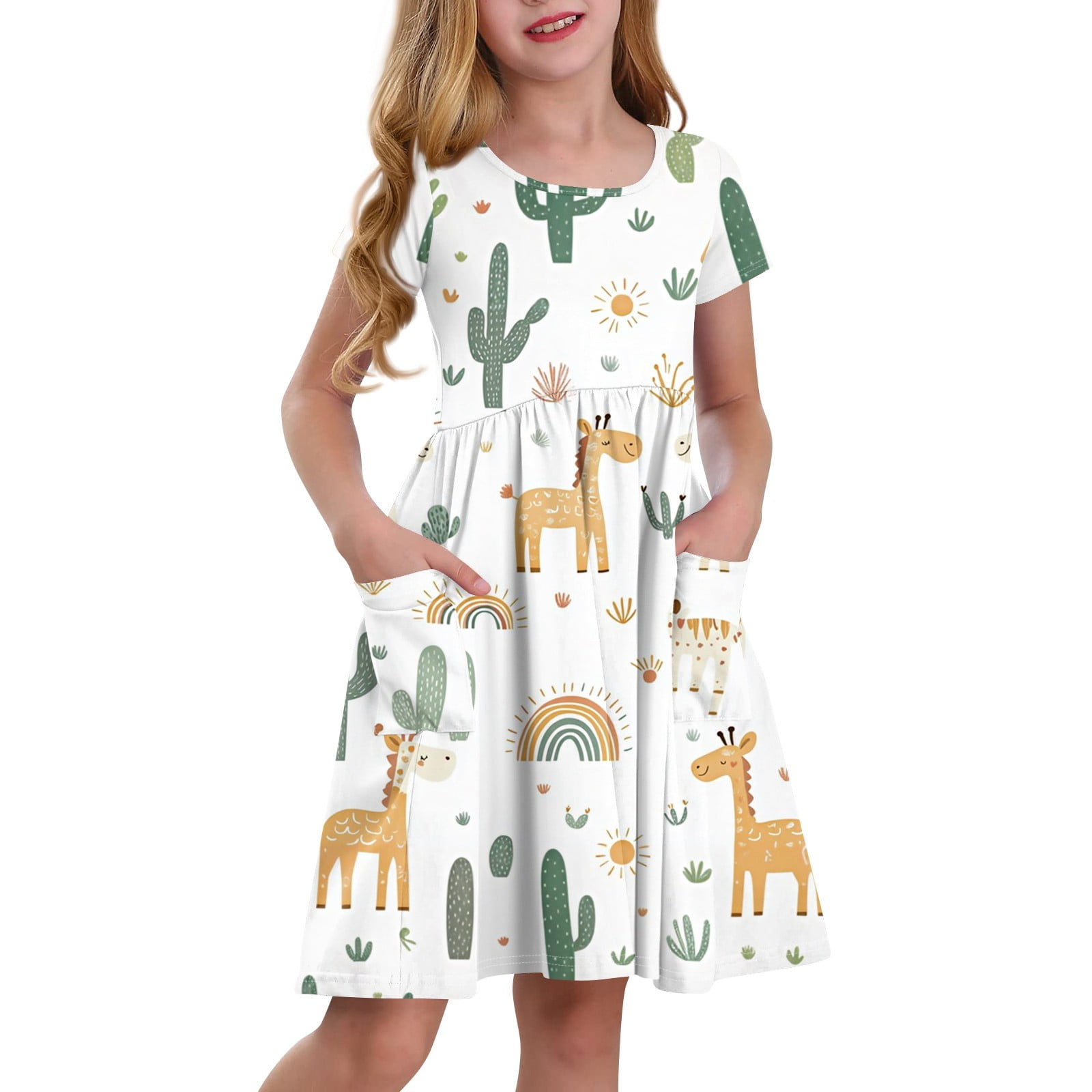 XADYUY Girl's Summer Twirly Dress Twirly A-Line Short Sleeve T-Shirt ...