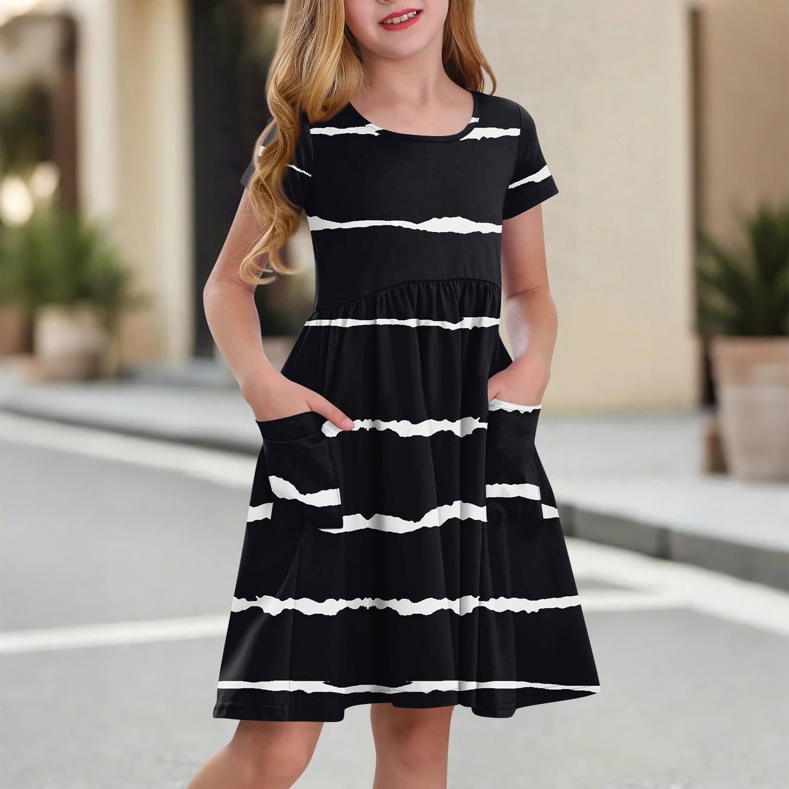 XADYUY Girl's Summer Twirly Dress Twirly A-Line Short Sleeve T-Shirt ...