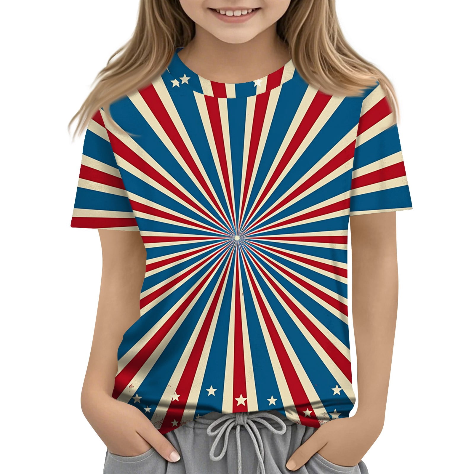 XADYUY Girls 4th Of July Shirts 2025 Short Sleeve Patriotic Shirts Crew ...