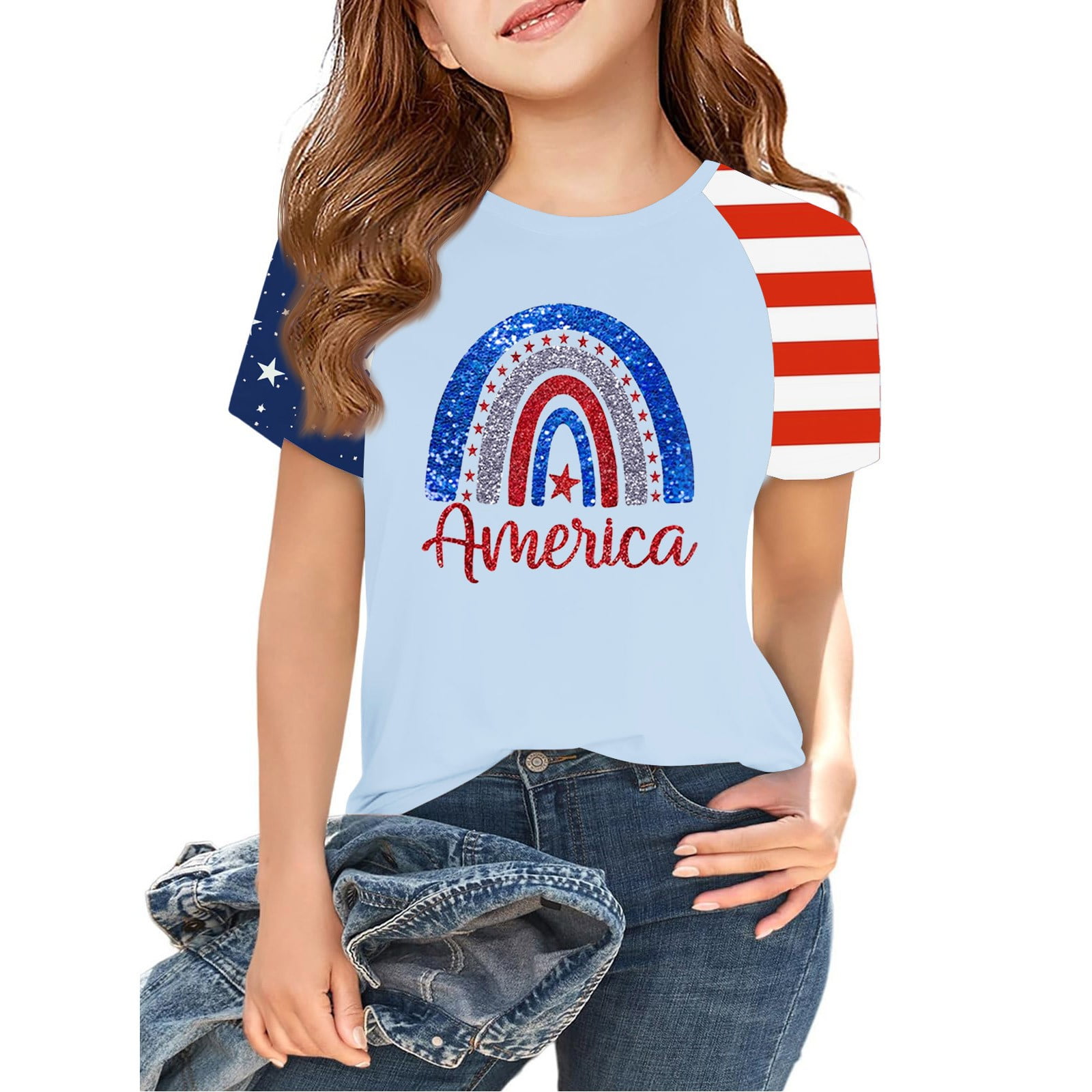 XADYUY Girls 4th Of July T-Shirts 14-16 American Flag Print Patriotic ...