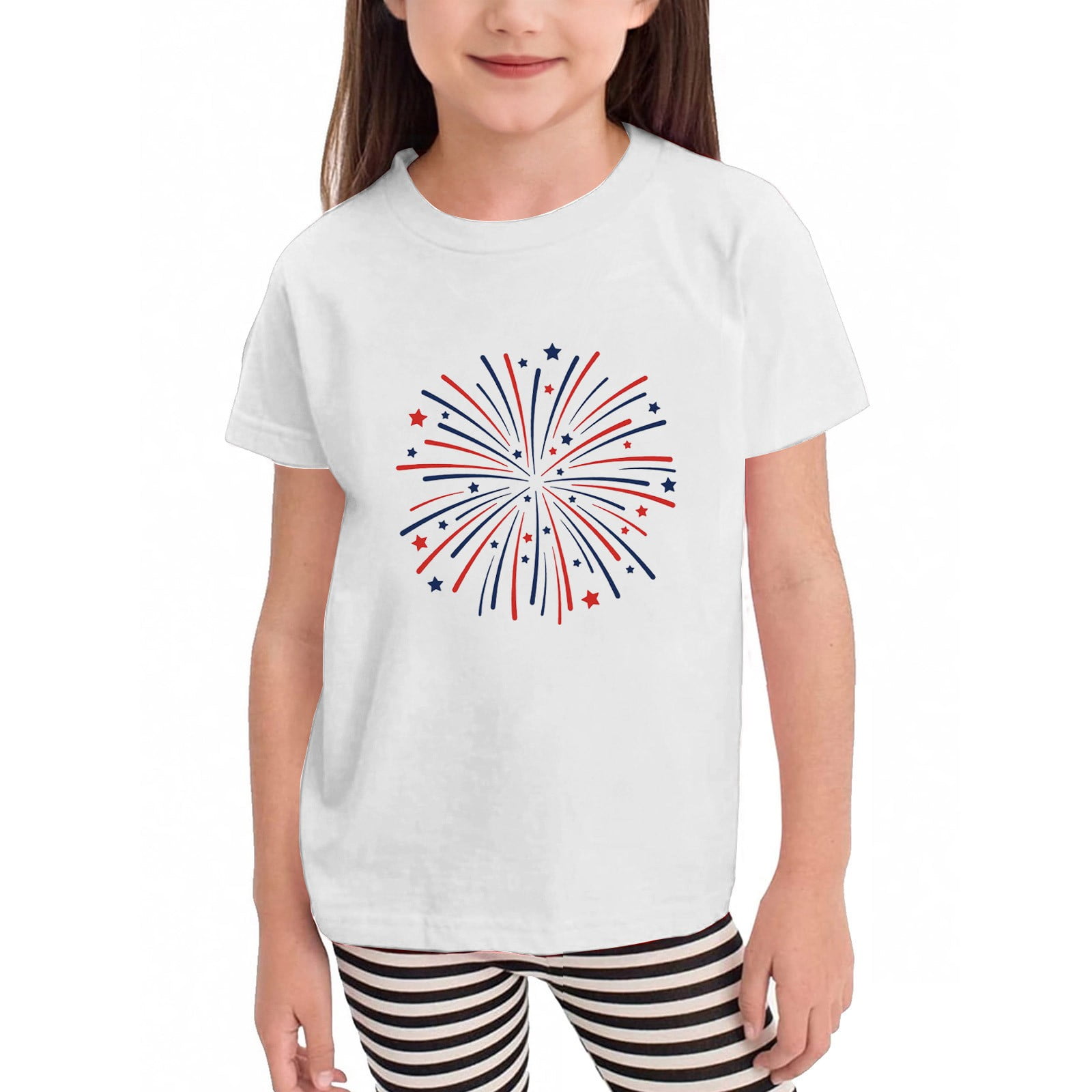 XADYUY Girls American Firework Shirts Usa Flag Graphic Patriotic Tee ...