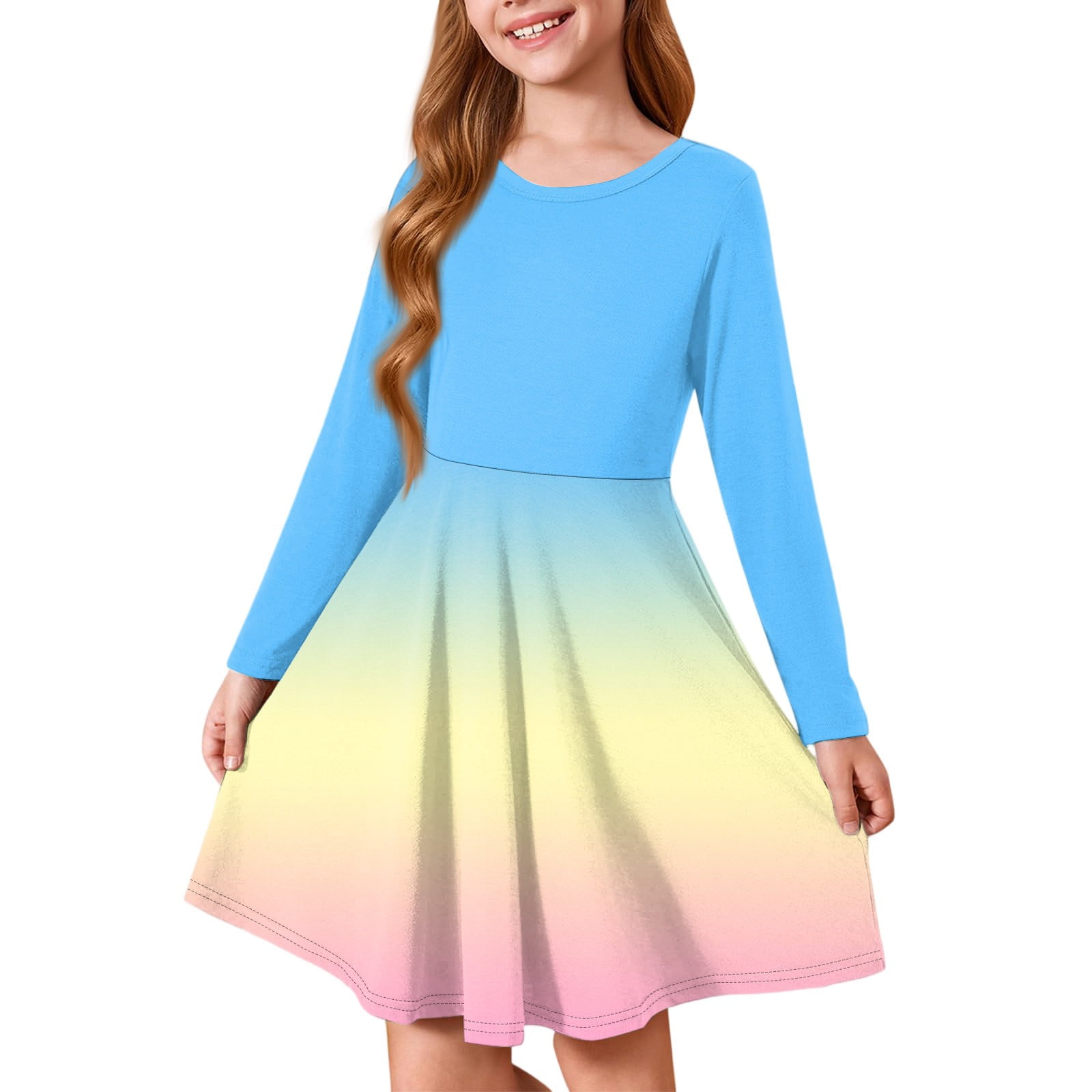 XADYUY Girls Beach Dress Casual A-Line Long Sleeve MIdi Dresses ...