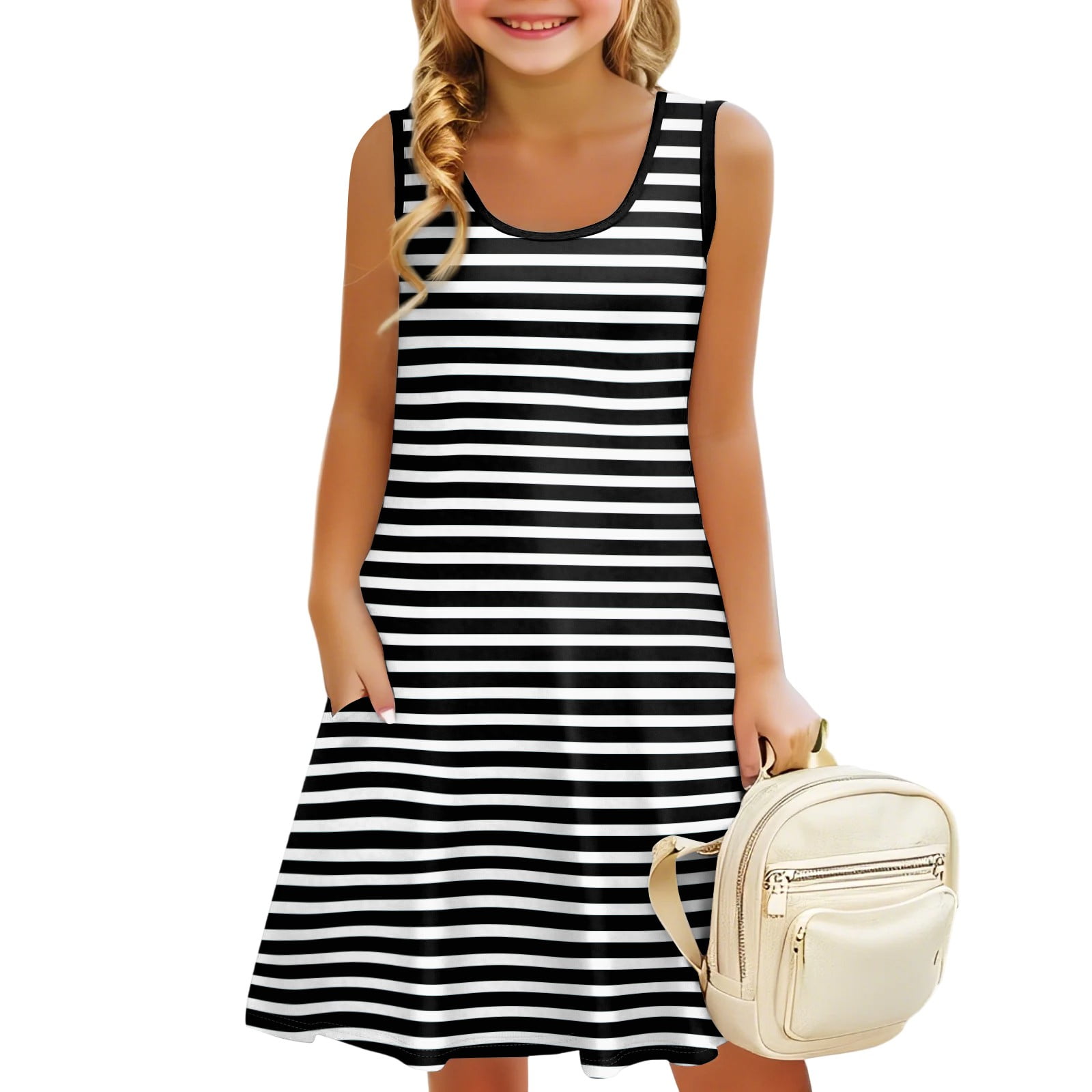 XADYUY Girls Beach Dress Casual A-Line Sleeveless Midi Dress Cute Beach ...