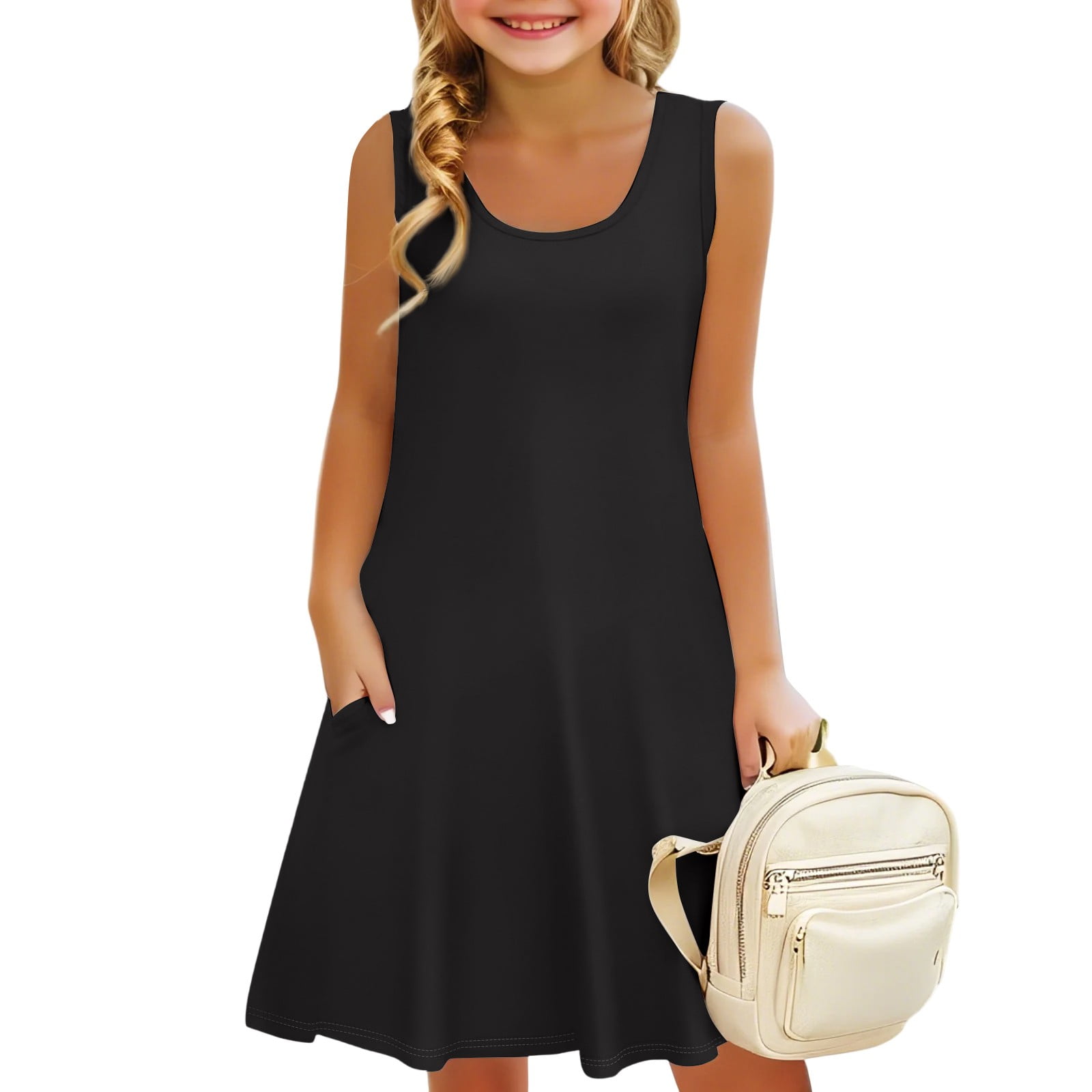 XADYUY Girls Beach Dress Casual A-Line Sleeveless Midi Dress Cute Loose ...