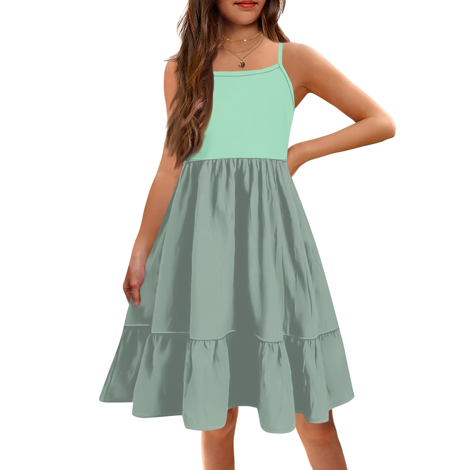 XADYUY Girls Beach Dress Casual A-Line Spaghetti Strap Cami Dresses ...