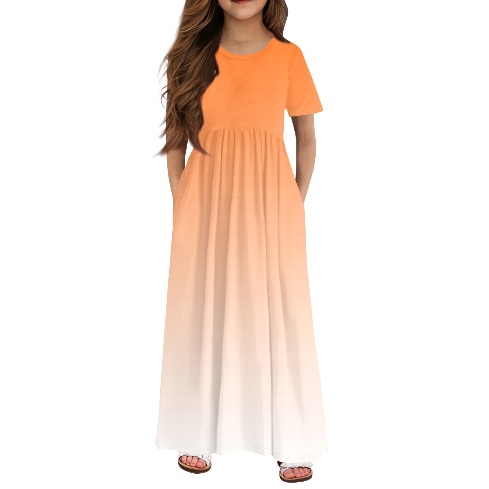XADYUY Girls Beach Dress Casual Gradient Short Sleeve Maxi Dress Cute ...