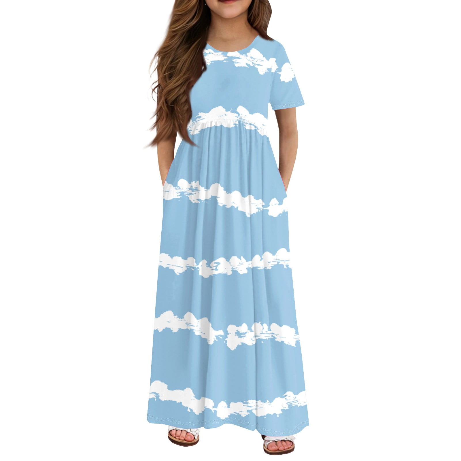 XADYUY Girls Beach Dress Casual Stripes Short Sleeve Maxi Dress Cute ...