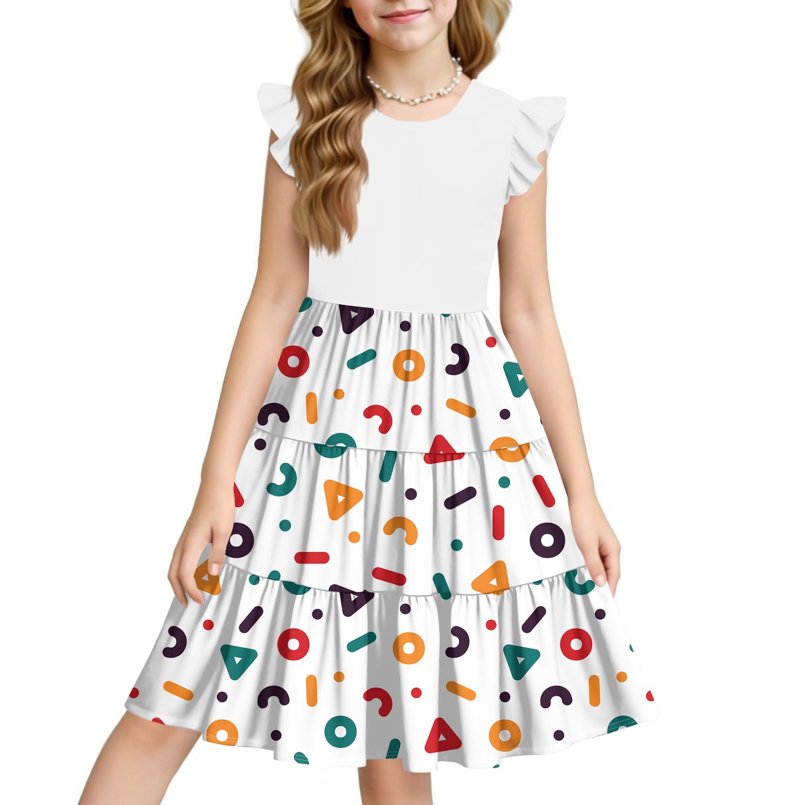 XADYUY Girls Beach Dress Twirly A-Line Ruffle Sleeve Midi Dress ...