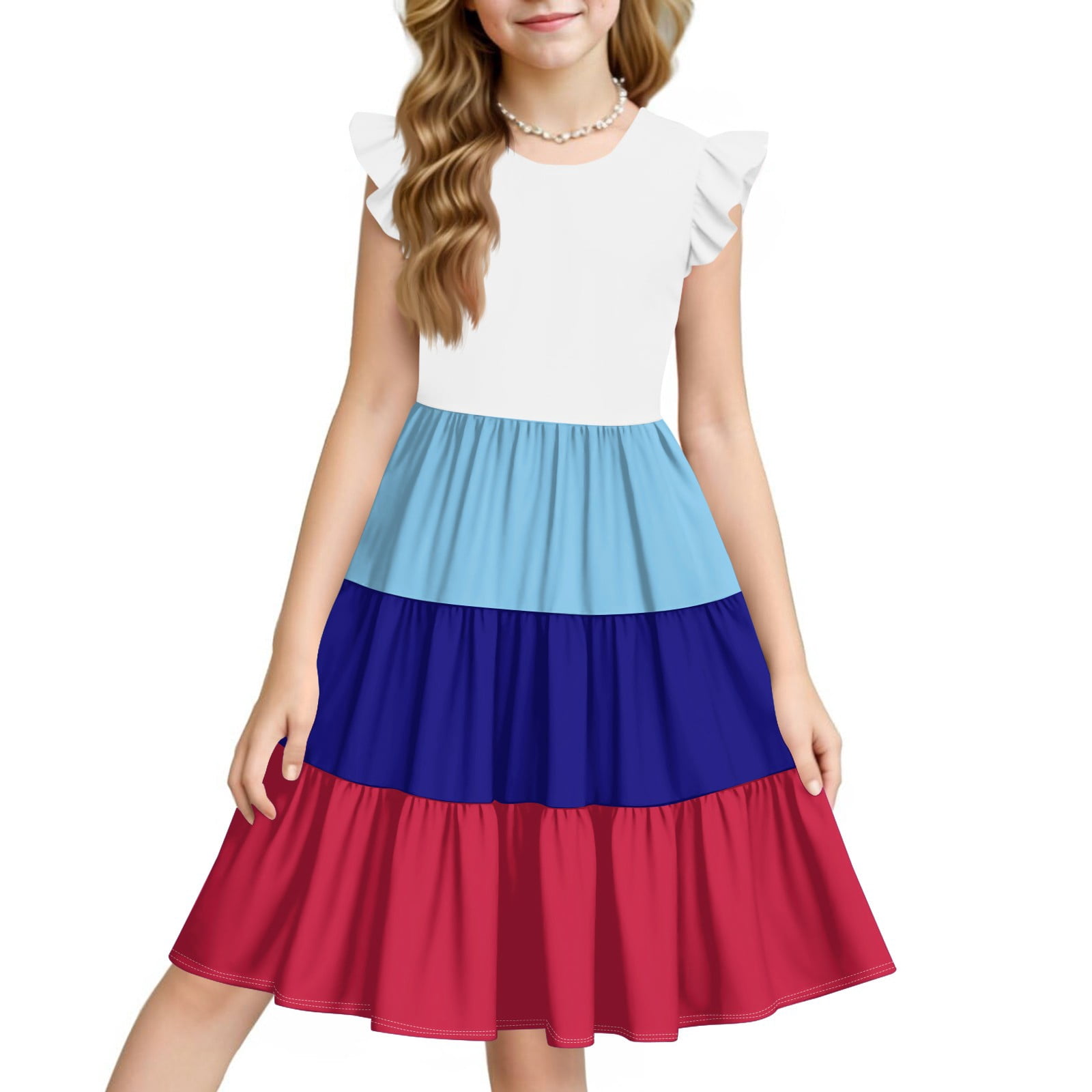 XADYUY Girls Beach Dress Twirly A-Line Ruffle Sleeve Skater Dresses ...