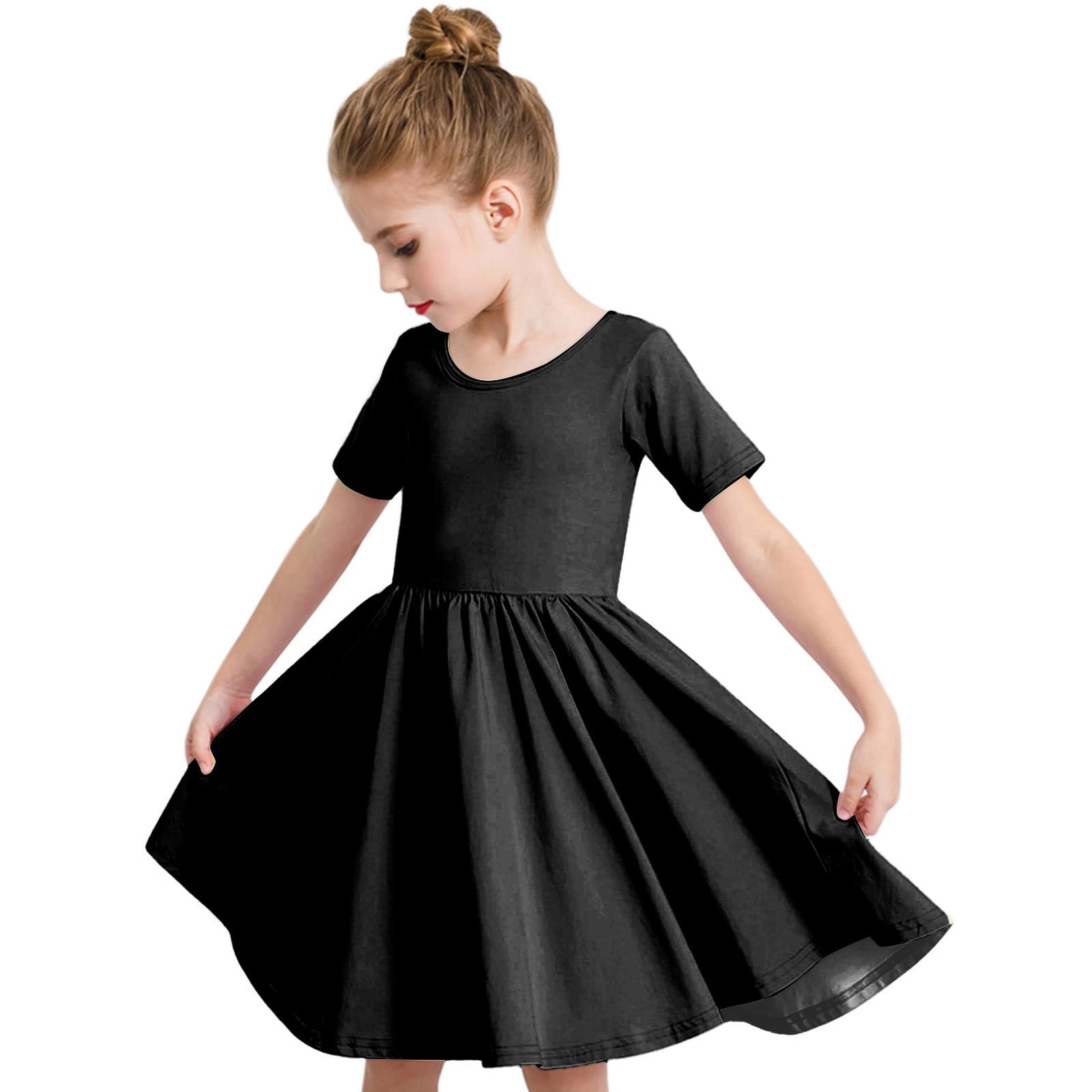 XADYUY Girls Beach Dress Twirly A-Line Short Sleeve T-Shirt Dresses ...