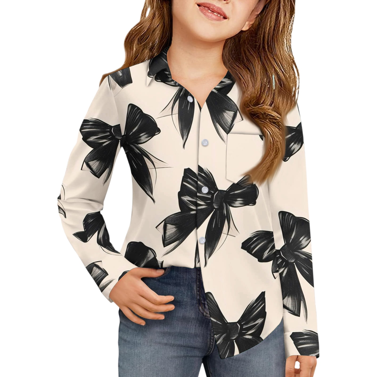 XADYUY Girls Button Down Shirts 7-8 Collar Long Sleeve Dress Shirts for ...