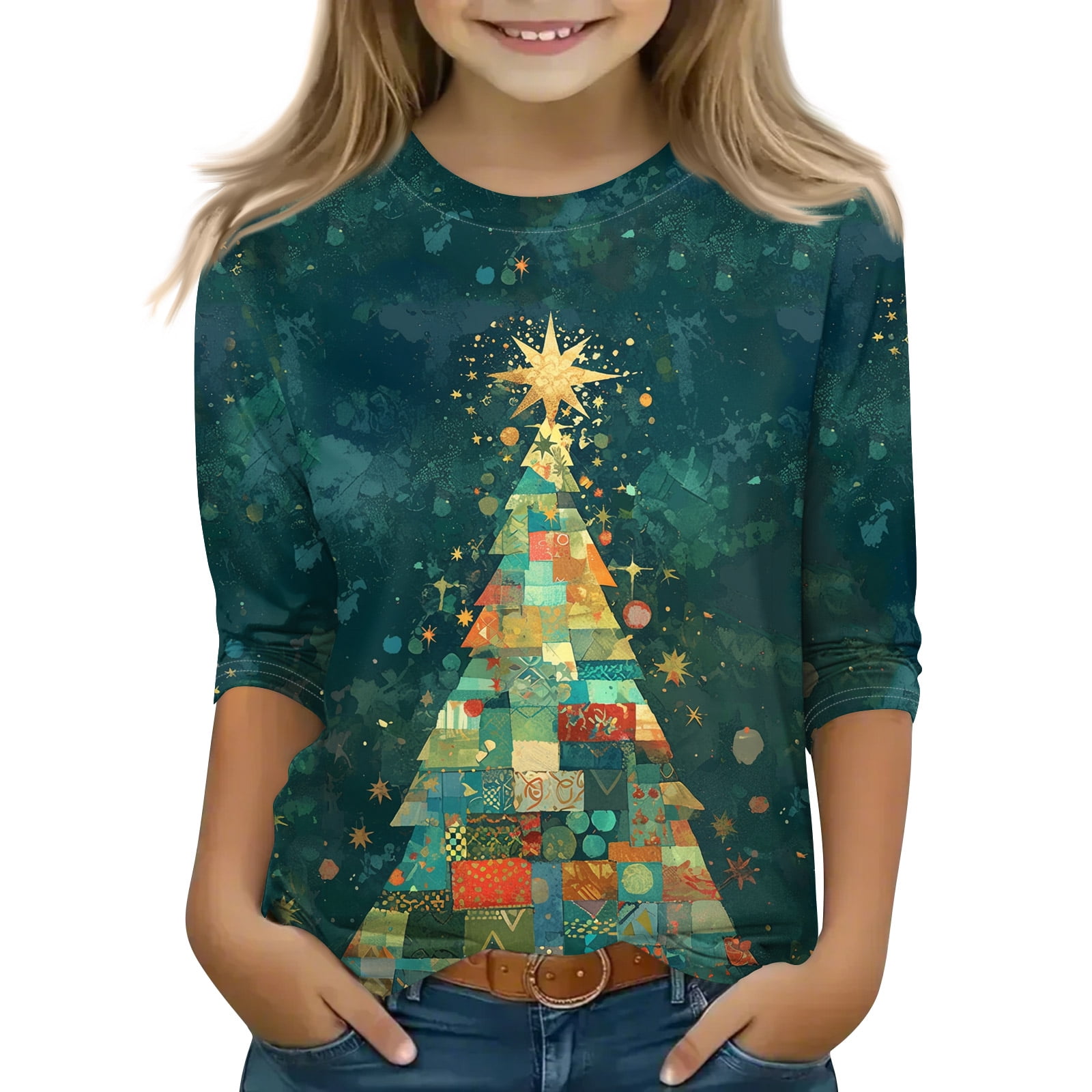 XADYUY Girls Christmas Shirts 10-12 Vintage Christmas Tree Shirts for ...