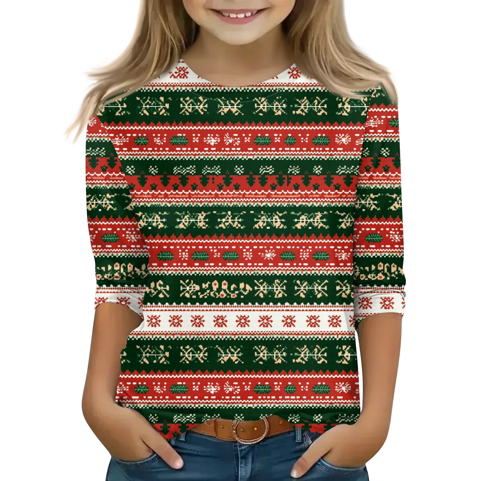 XADYUY Girls Christmas Shirts 5t Cute Red Green Christmas Tree T-Shirts ...