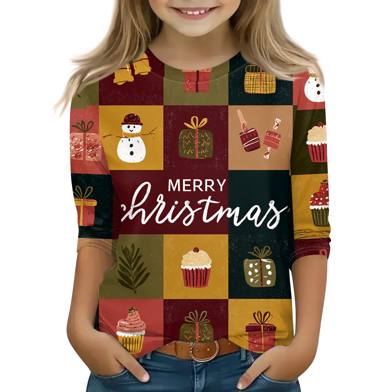 XADYUY Girls Christmas Shirts 5t Retro Christmas Tree Shirts for Kids ...