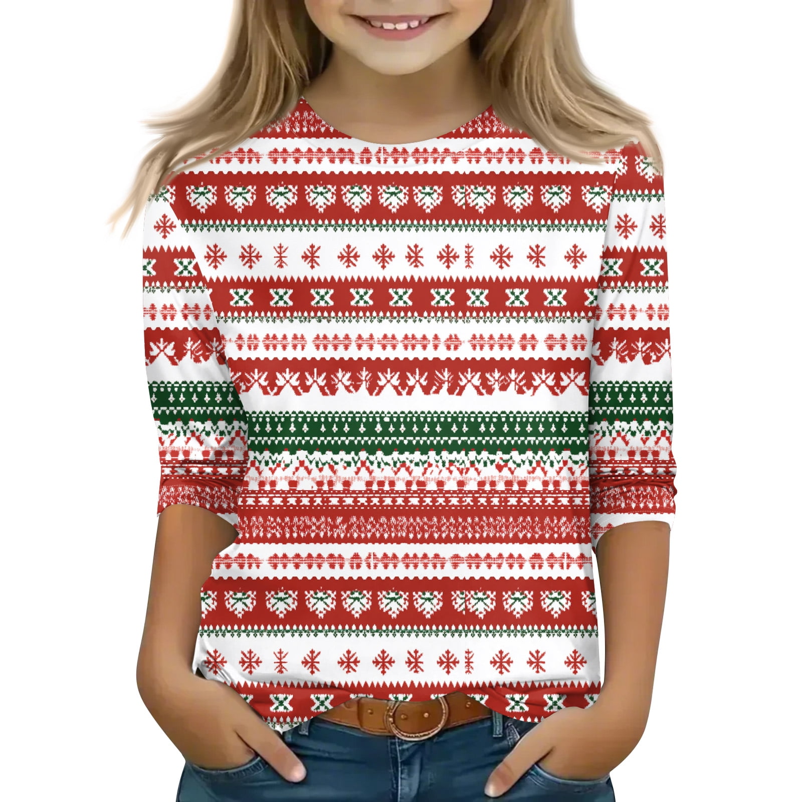 XADYUY Girls Christmas Shirts Size 14 Cute Red Green Christmas Tree ...