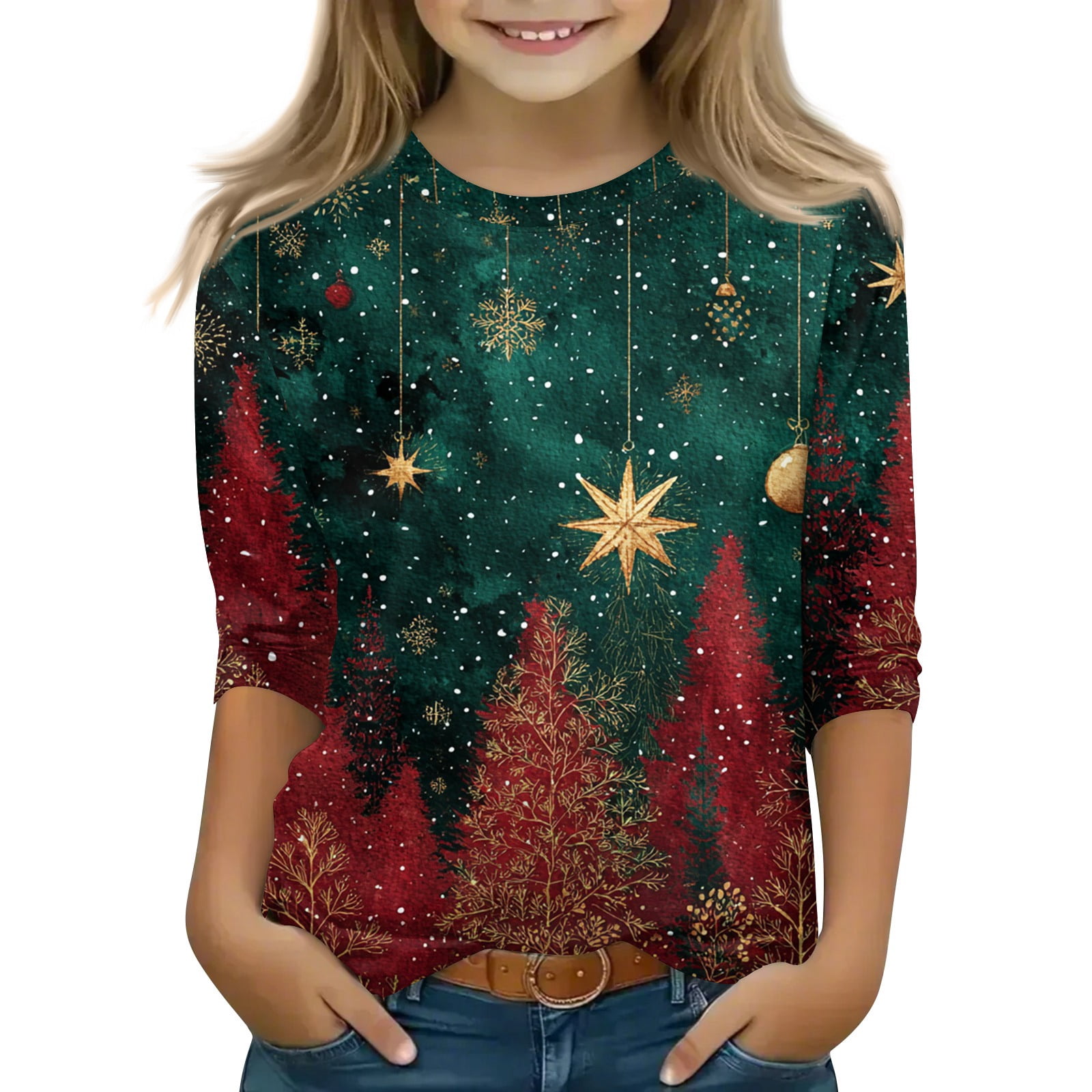 XADYUY Girls Christmas Shirts Size 14 Cute Snowflake Christmas Tree ...
