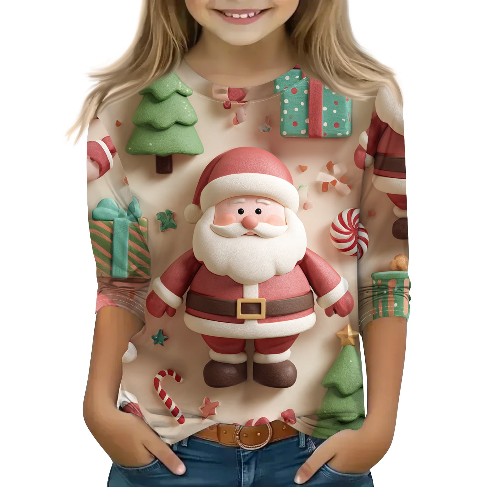 XADYUY Girls Christmas Shirts Size 7-8 3D Print Santa Claus T-Shirts ...