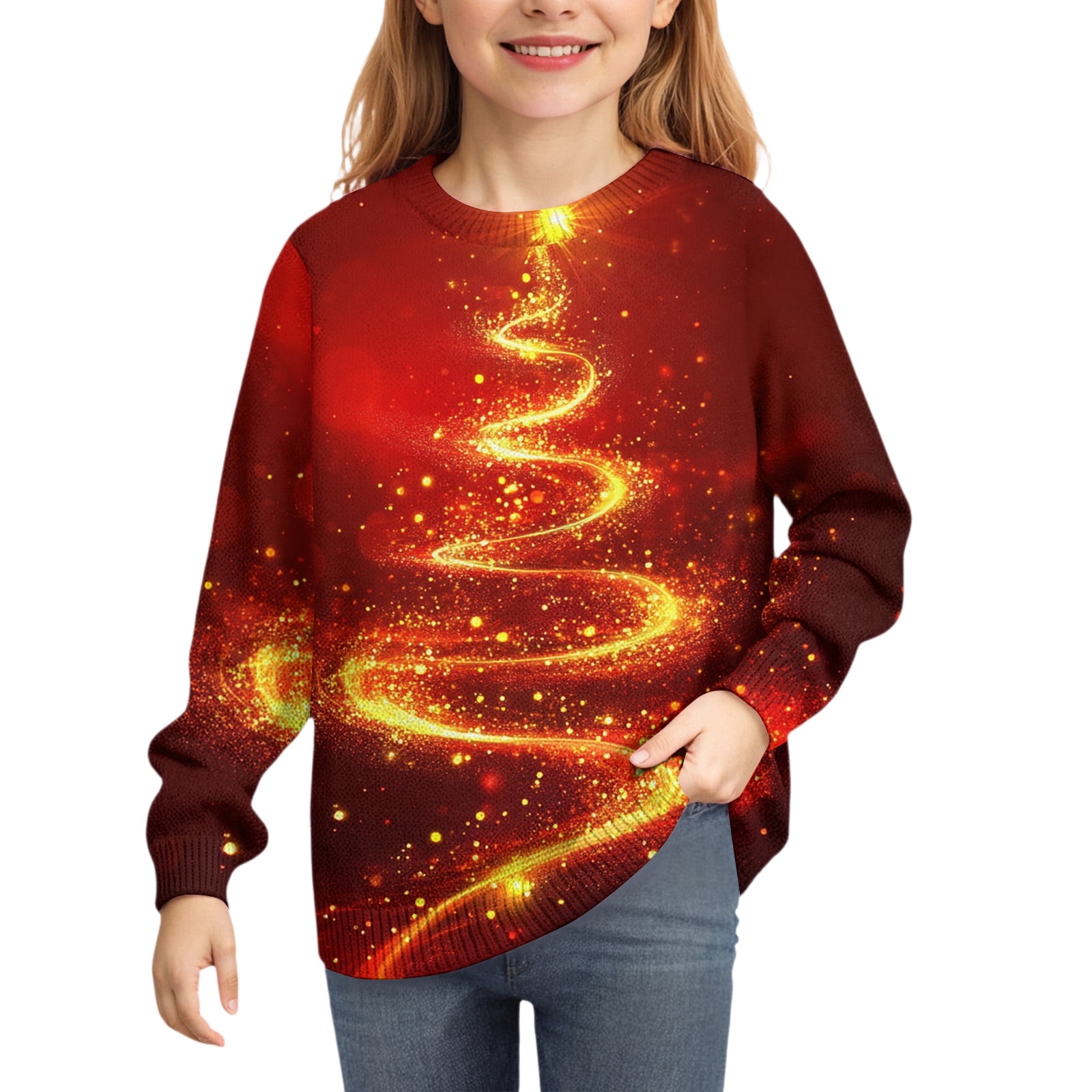 XADYUY Girls Christmas Sweaters Size 10-12 Cute Glitter Xmas Tree Girls ...